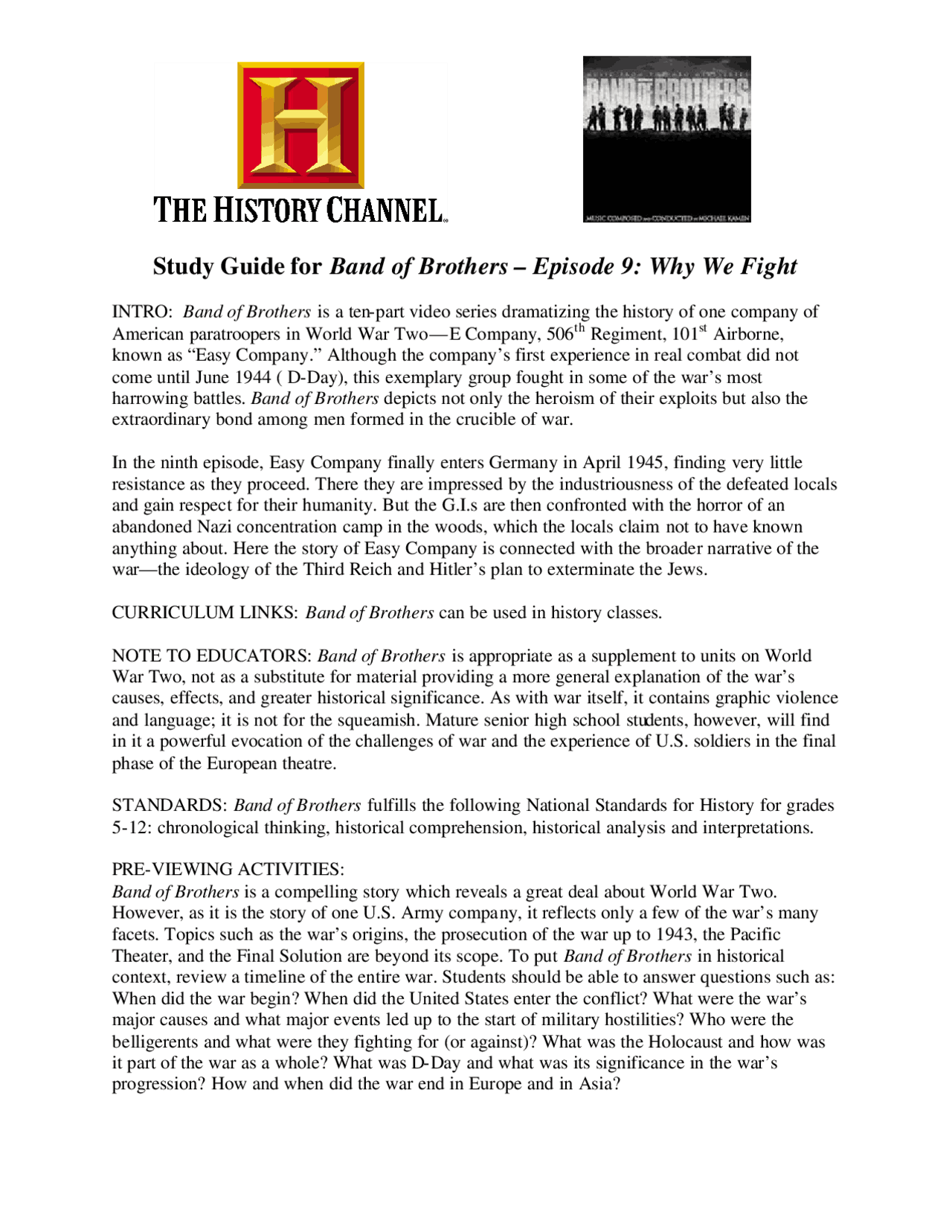 Study Guide for Band of Brothers – Episode 9: Why We Fight | Exams ...