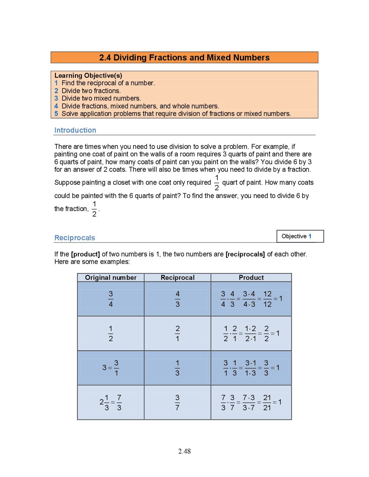 2.4 Dividing Fractions and Mixed Numbers | Slides Painting | Docsity