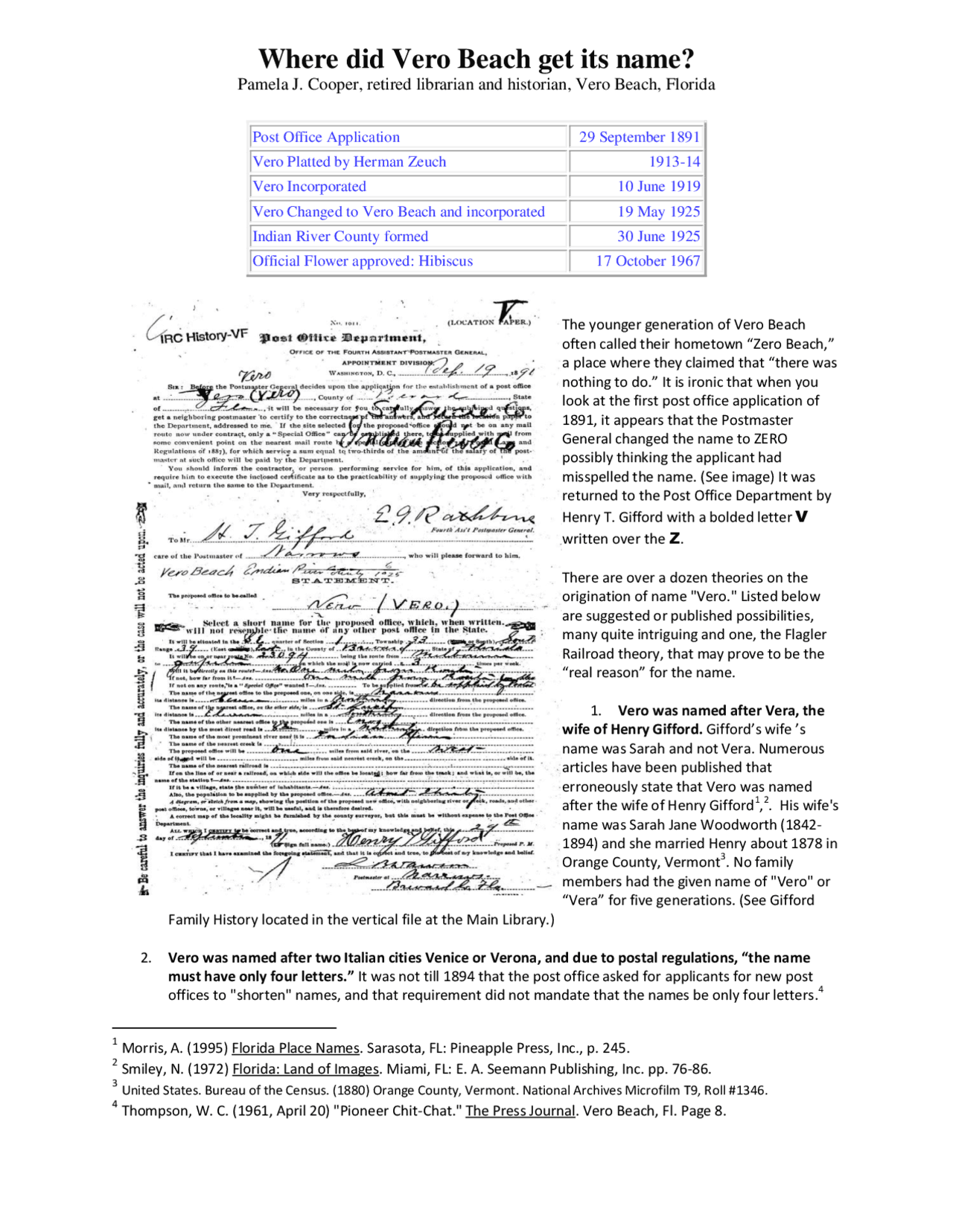 Where did Vero Beach get its name? | Lecture notes Latin | Docsity