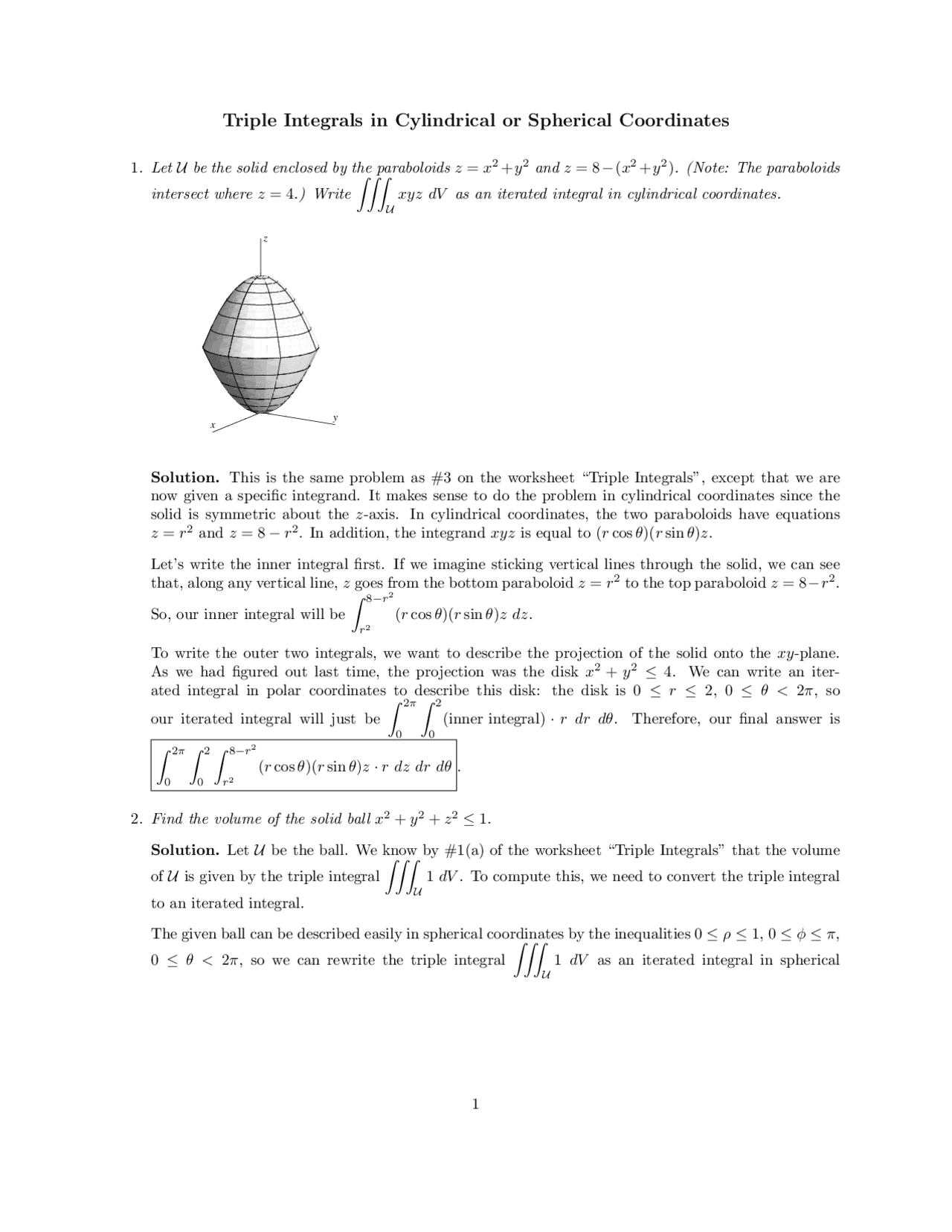 Triple Integrals In Cylindrical Or Spherical Coordinates Schemes And