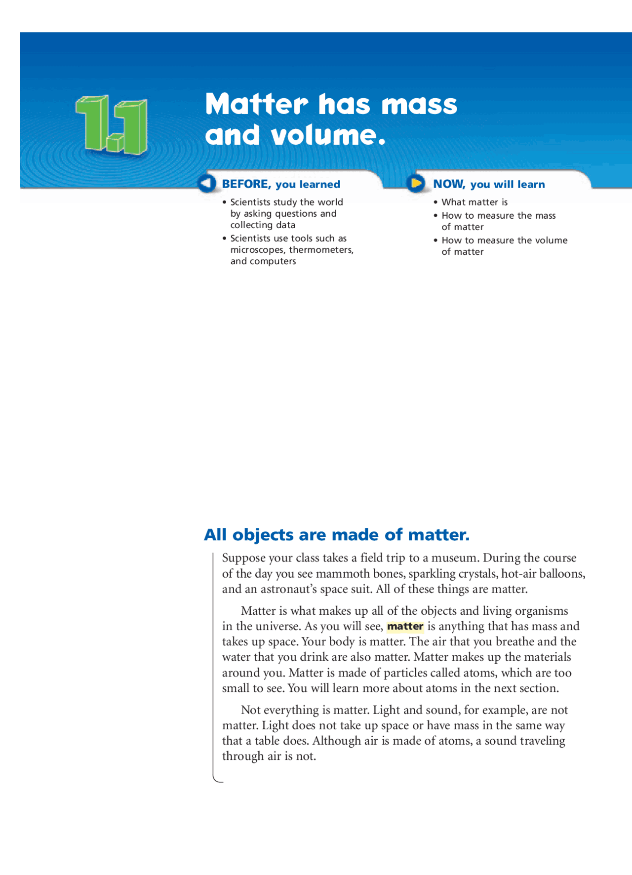 Matter has mass and volume. | Schemes and Mind Maps Physics | Docsity