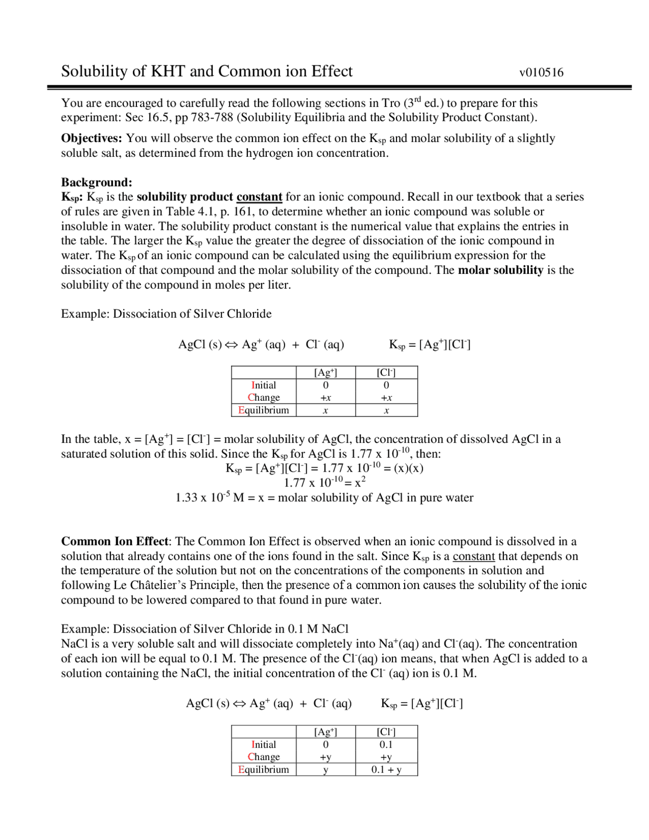 Solubility of KHT and Common ion Effect | Study notes Reasoning | Docsity