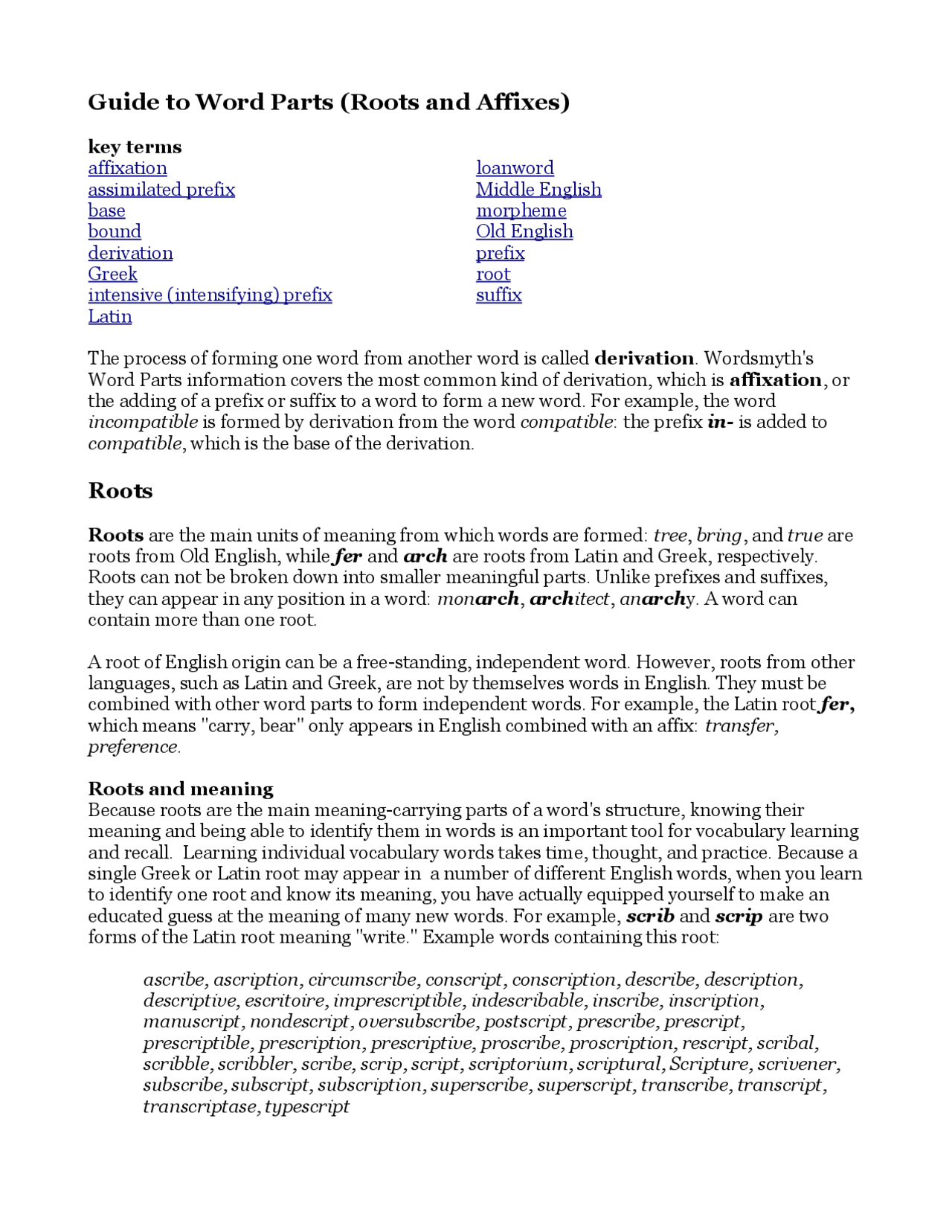 Guide To Word Parts Roots And Affixes Slides English Docsity