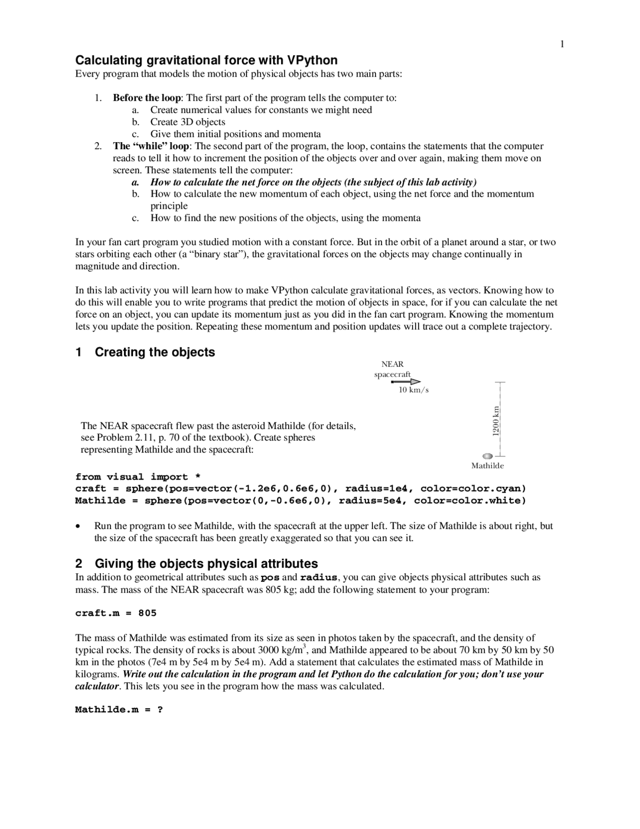 Calculating Gravitational Force With Vpython Exams Web Programming And Technologies Docsity