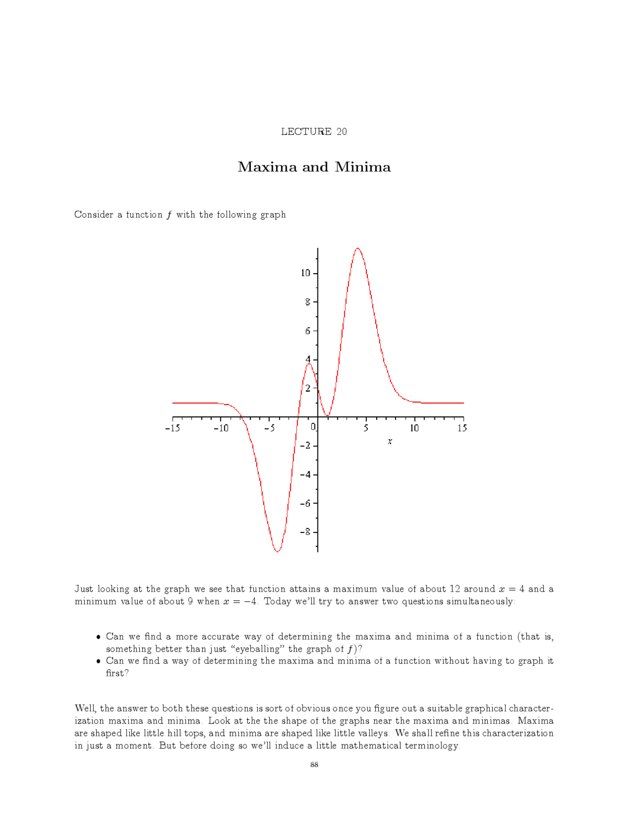 Maxima and Minima | Slides Calculus | Docsity
