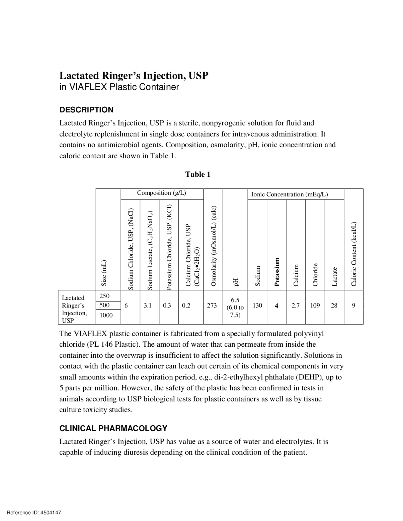 Lactated Ringer's Injection, USP | Resúmenes Enfermería | Docsity
