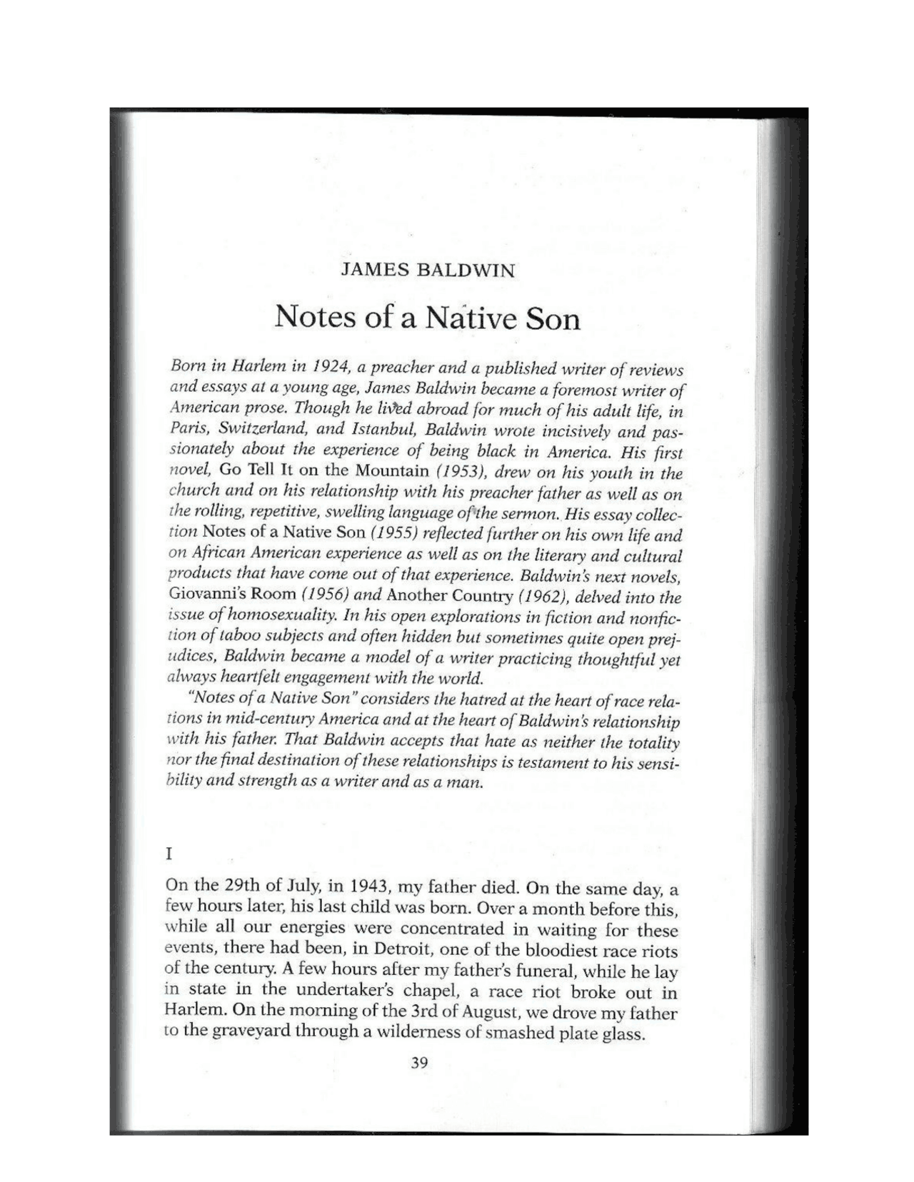 James Baldwin Lecture Notes English Language Docsity