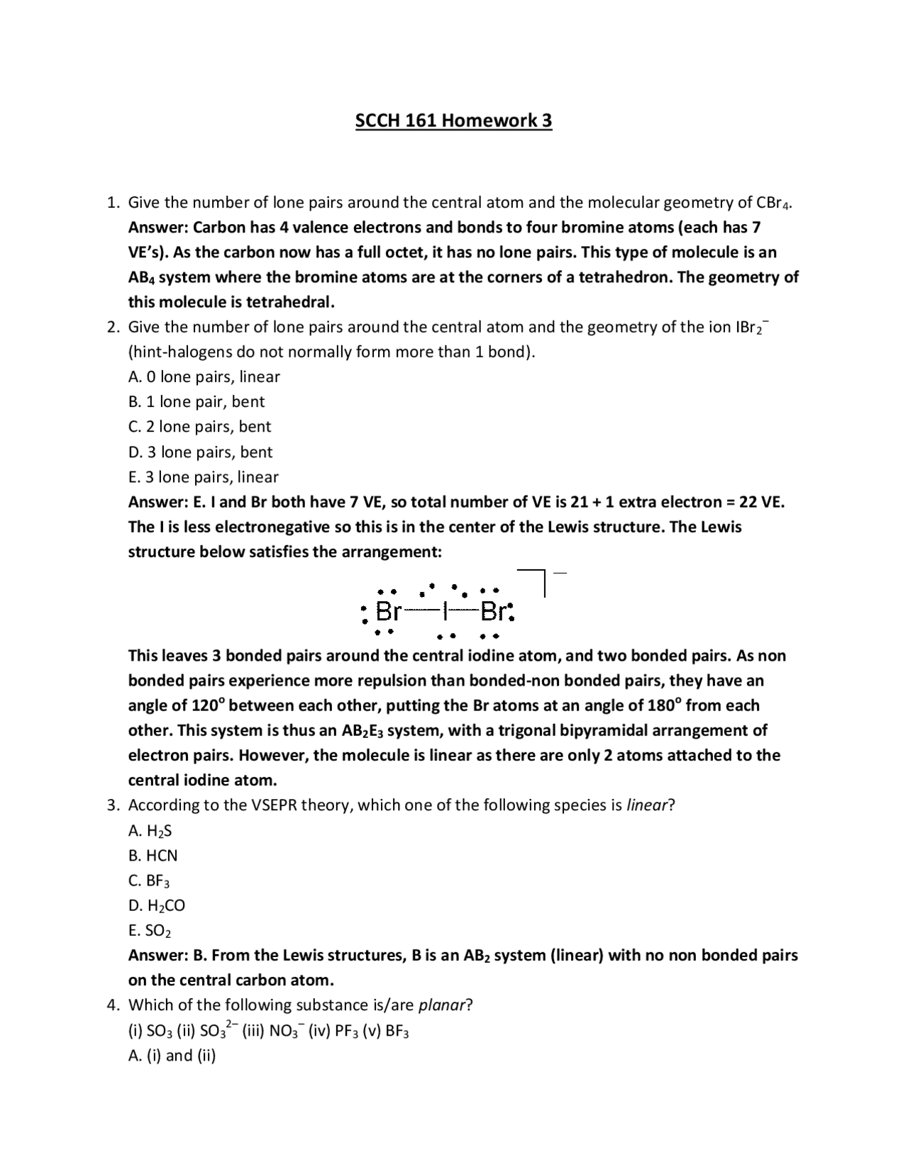 Scch 161 Homework 3 Exercises Geometry Docsity