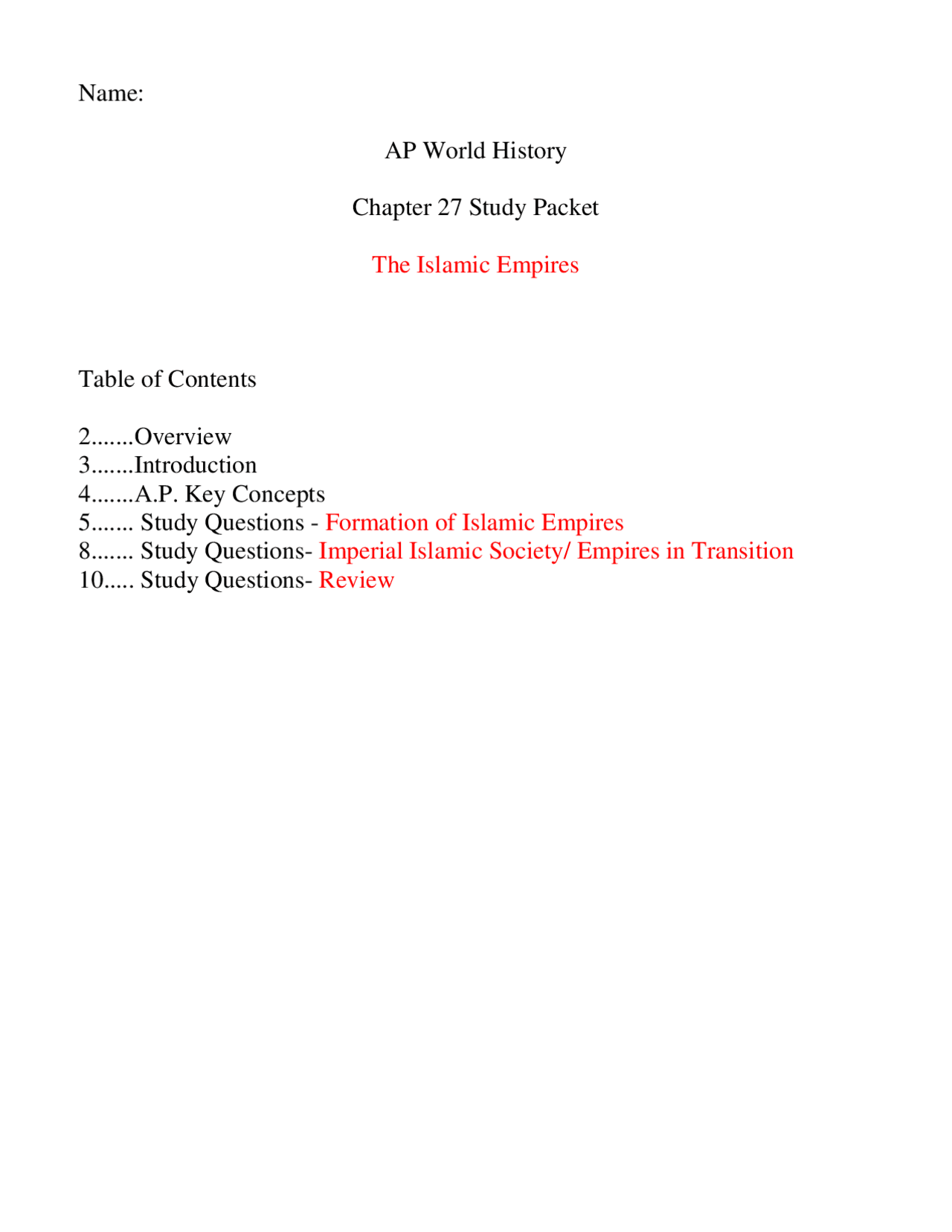 AP World History Chapter 27 Study Packet | Exercises World History ...