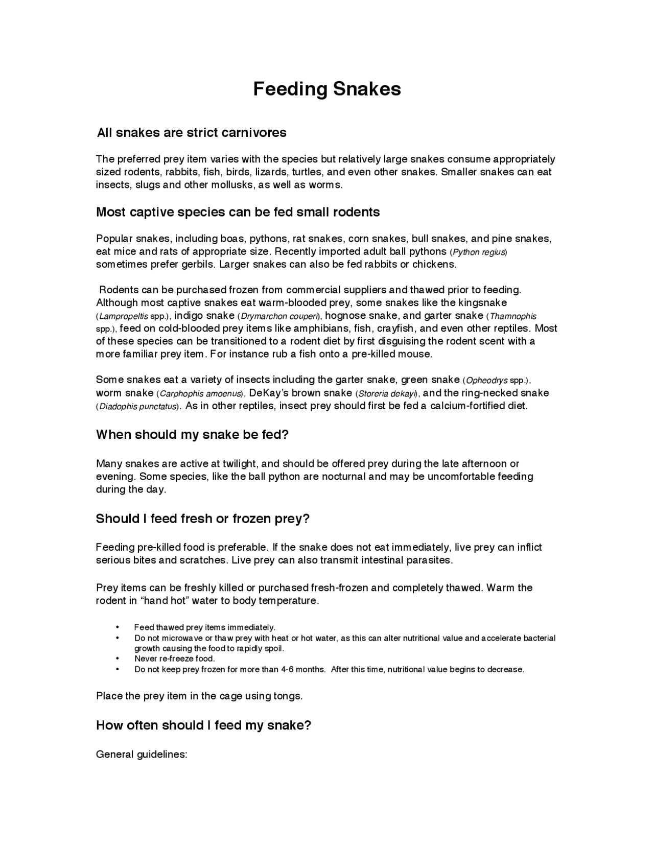 Feeding Snakes | Slides Biological Sciences | Docsity