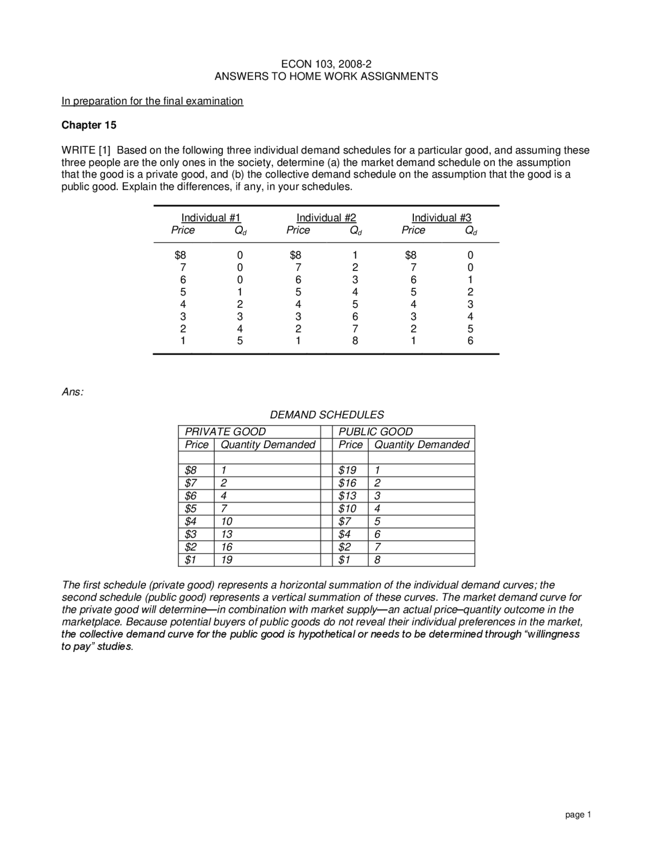 ECON 103: Homework Answers for Final Exam Preparation | Study notes ...