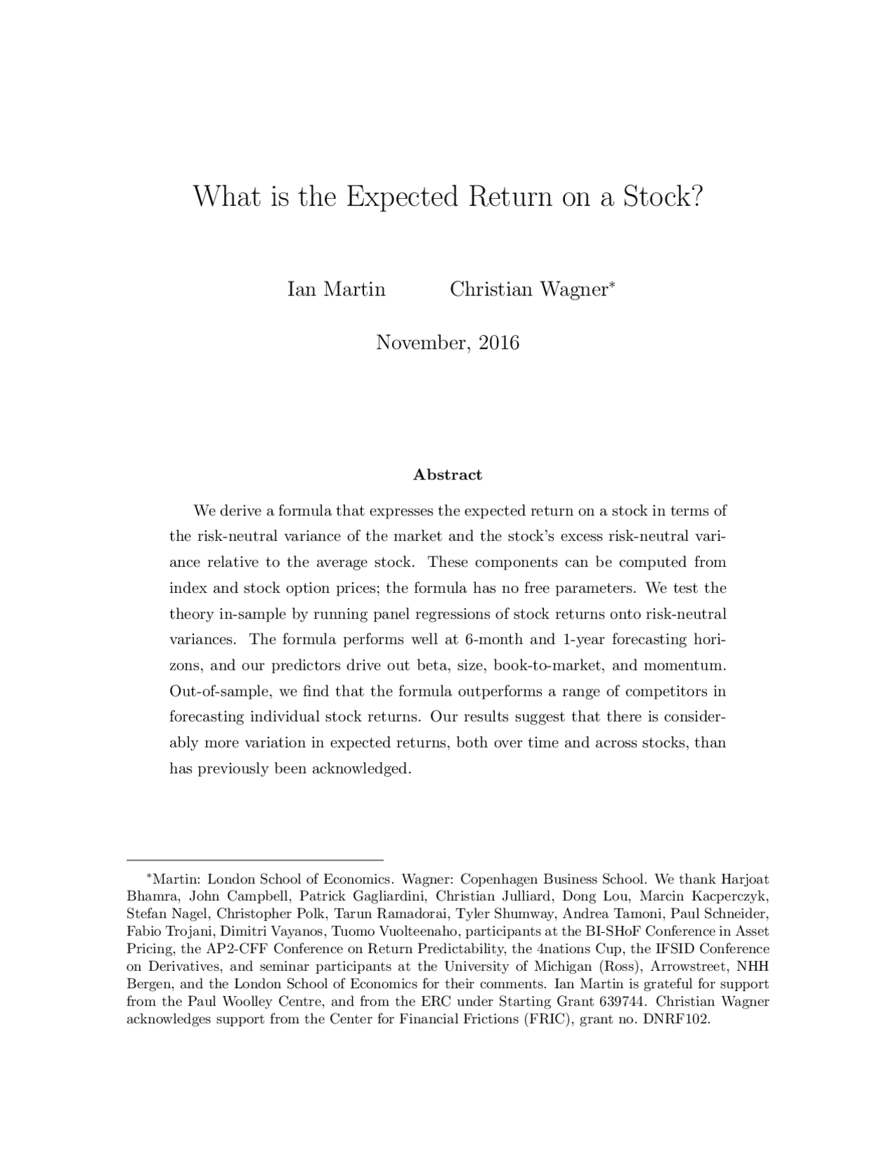 What is the Expected Return on a Stock? | Lecture notes Finance | Docsity