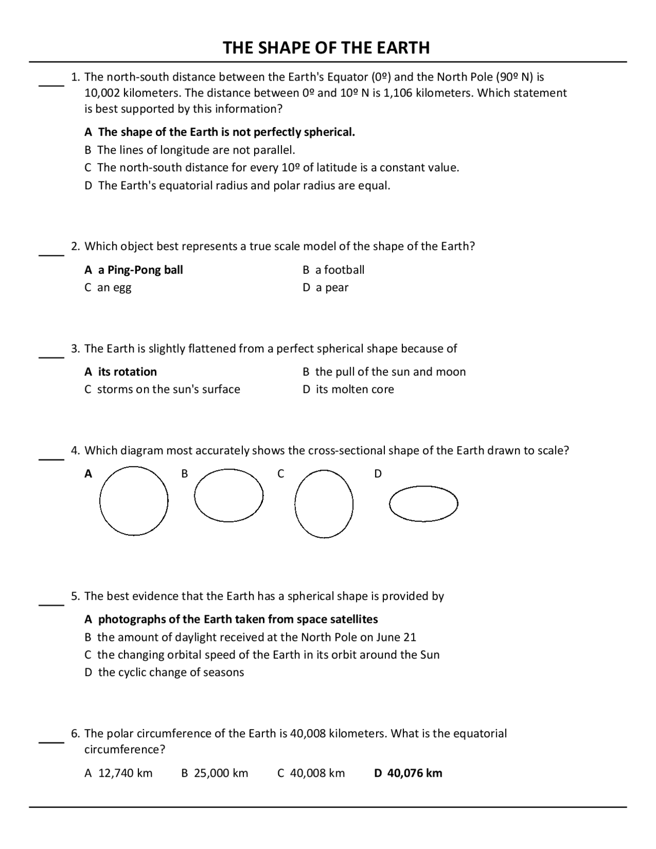 THE SHAPE OF THE EARTH | Exercises Earth Sciences | Docsity