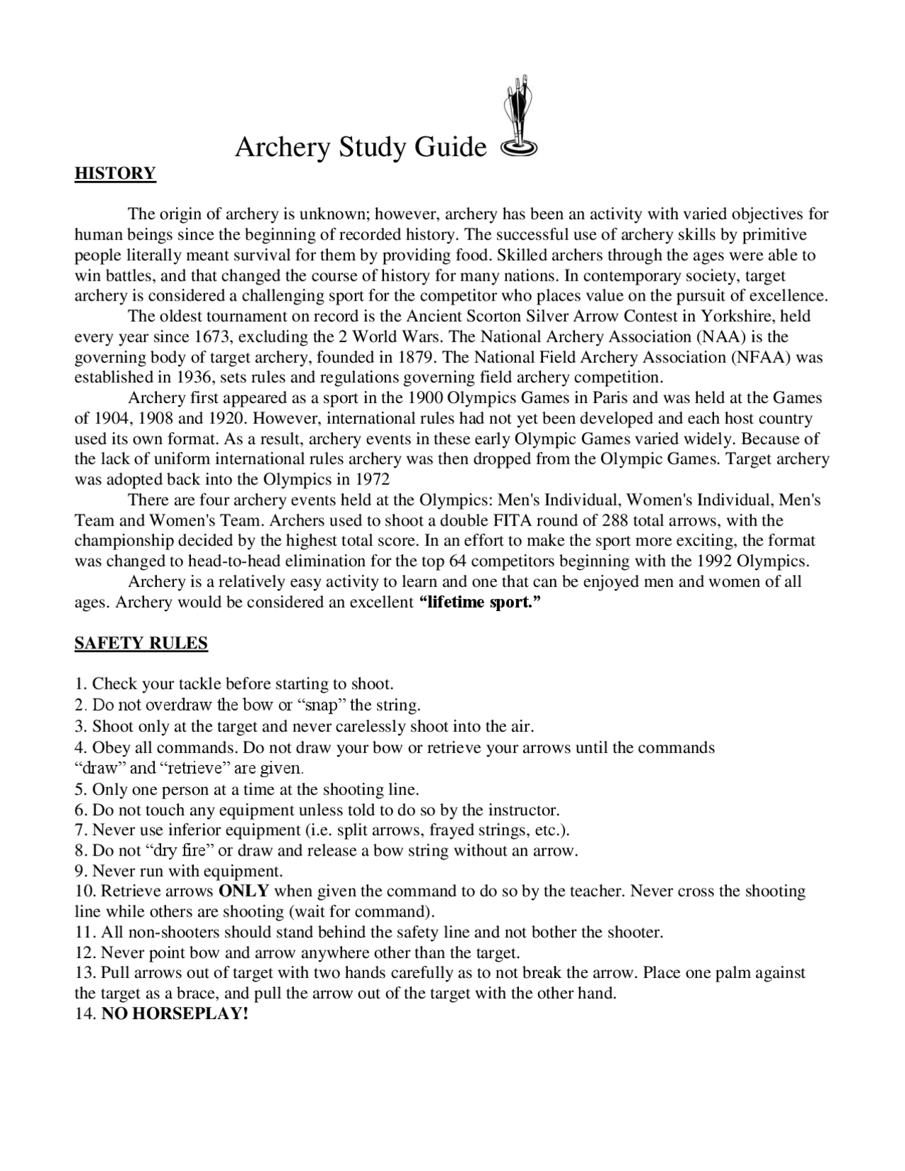 Archery Study Guide | Exercises History | Docsity