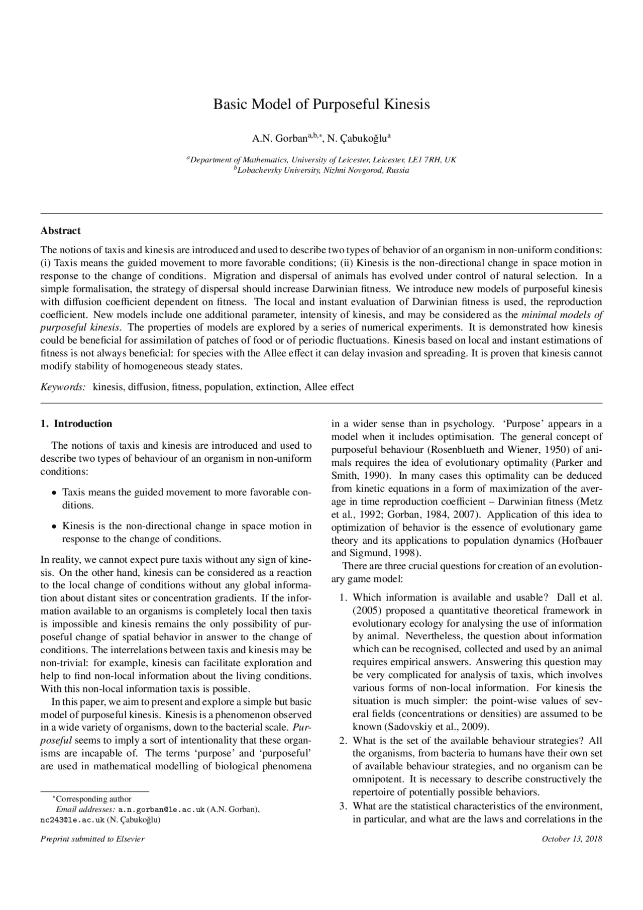 Basic Model Of Purposeful Kinesis Exams Dynamics Docsity
