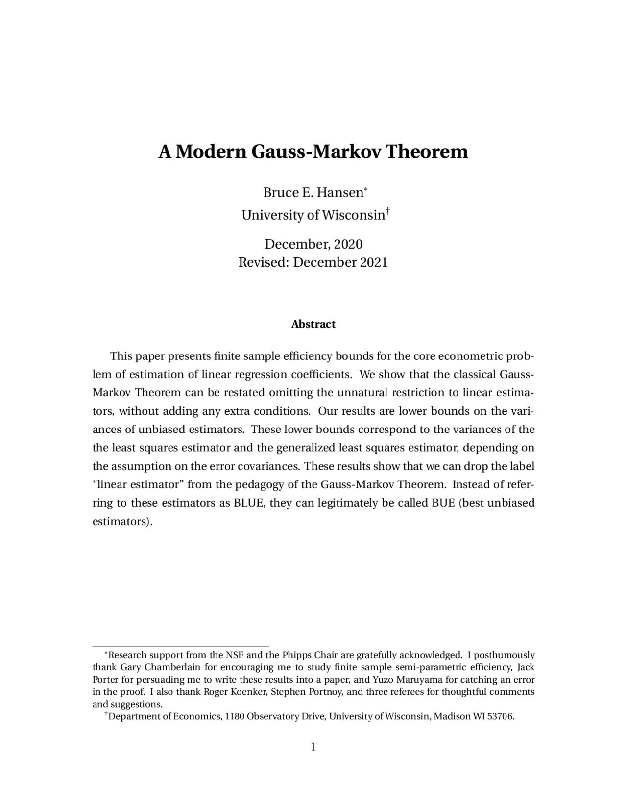 A Modern Gauss Markov Theorem Lecture Notes Pedagogy Docsity