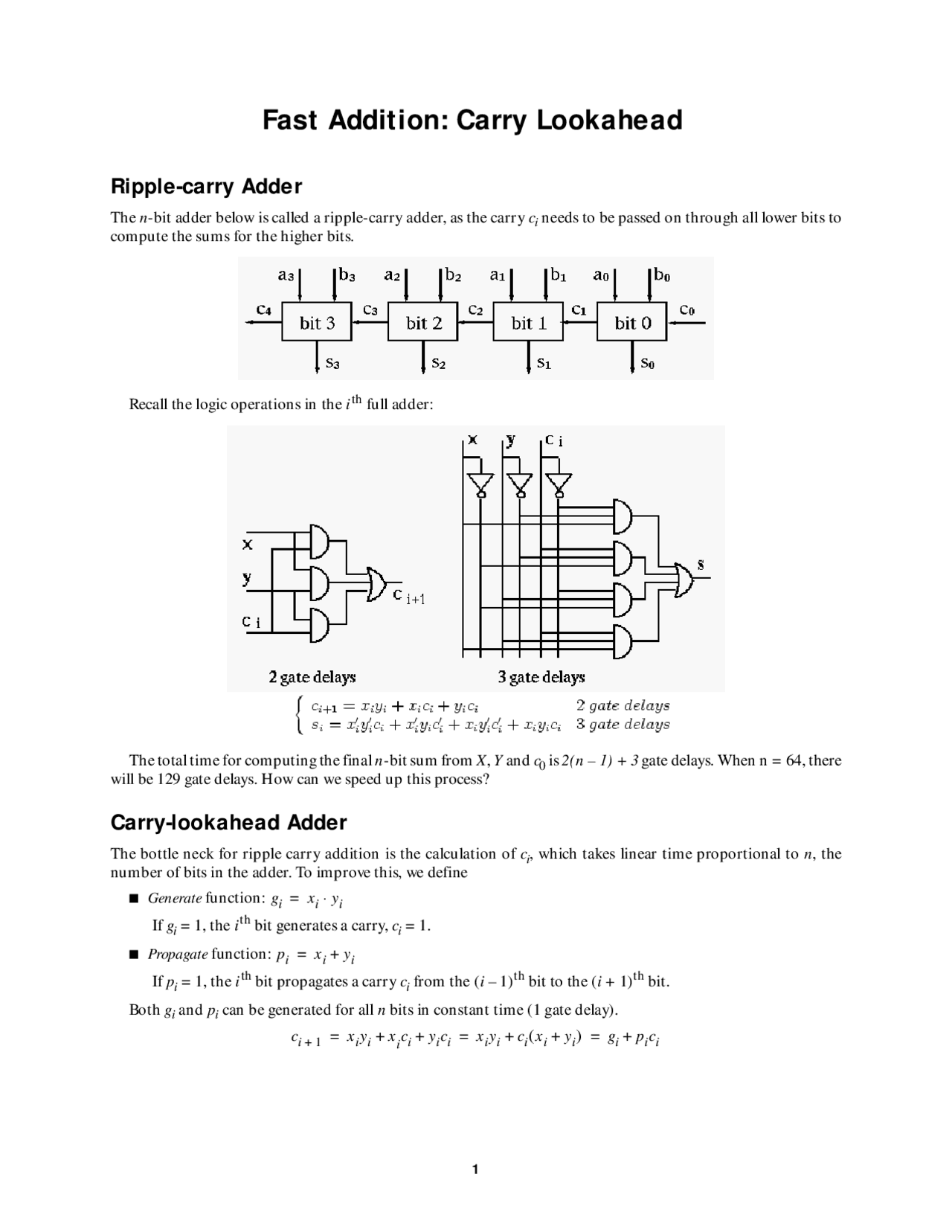 Fast Addition: Carry Lookahead | Lecture notes Logic | Docsity
