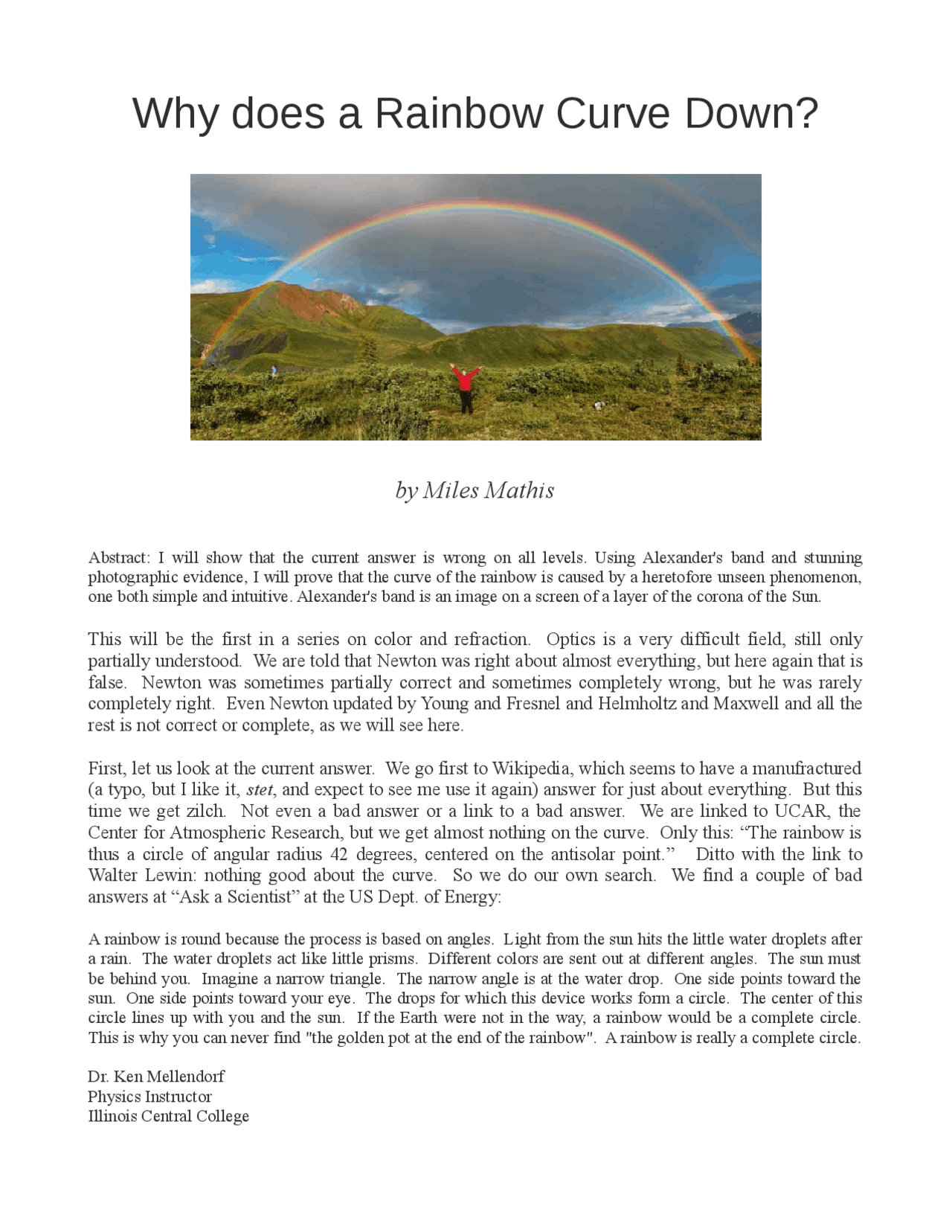 Why does a Rainbow Curve Down? | Study notes Optics | Docsity