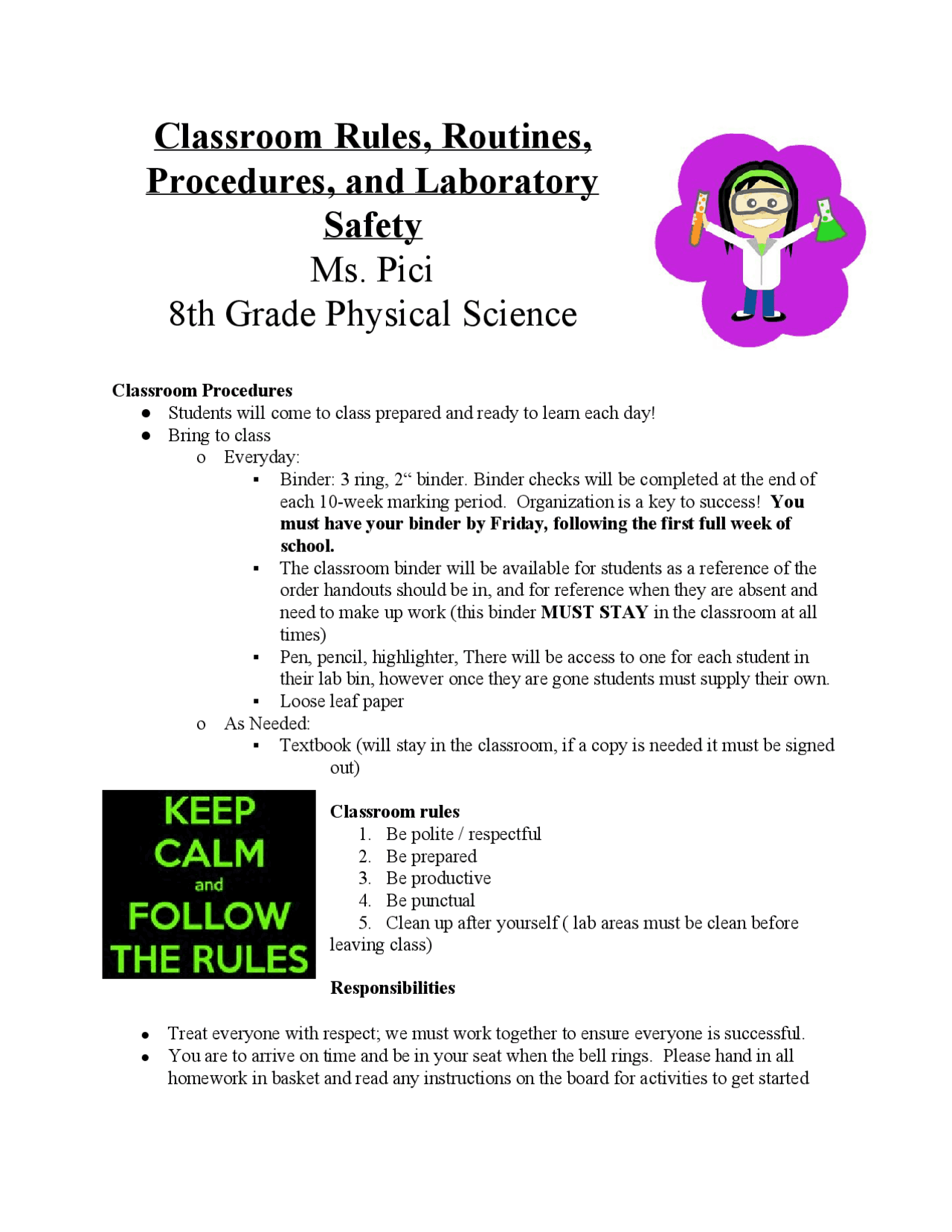 Classroom Rules, Routines, Procedures, and Laboratory ... | Exercises ...