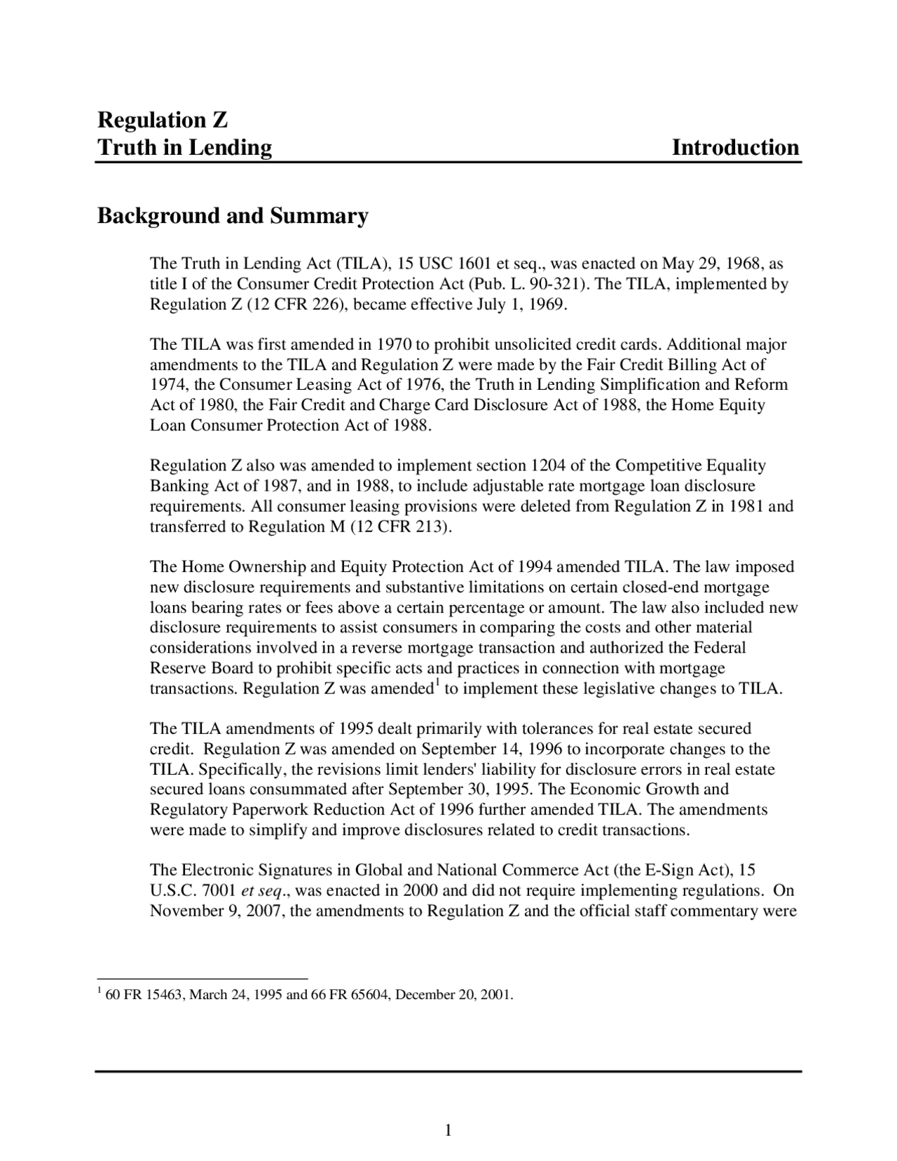 Regulation Z Truth in Lending Introduction Background and ... | Study ...