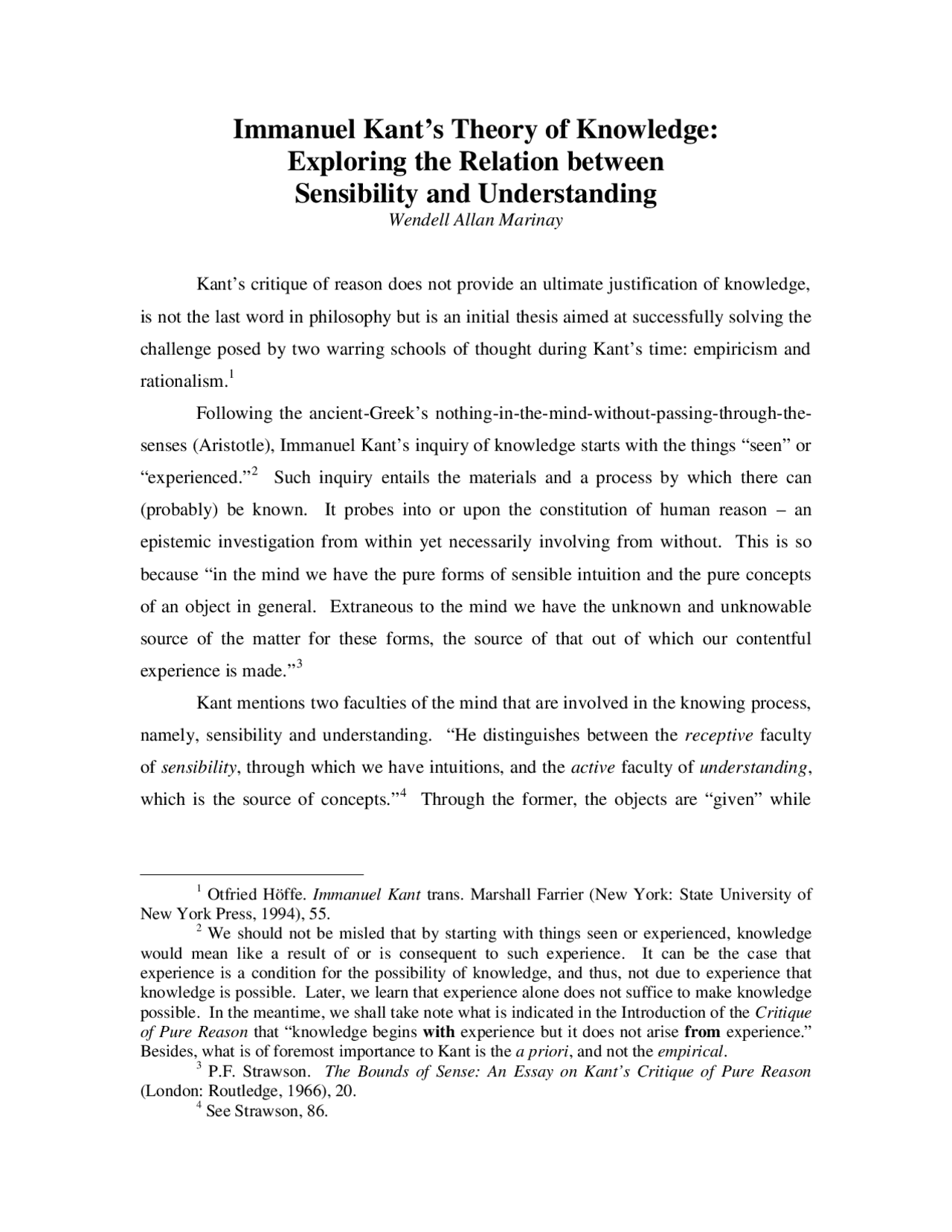 Immanuel Kant's Theory of Knowledge | Slides Philosophy | Docsity