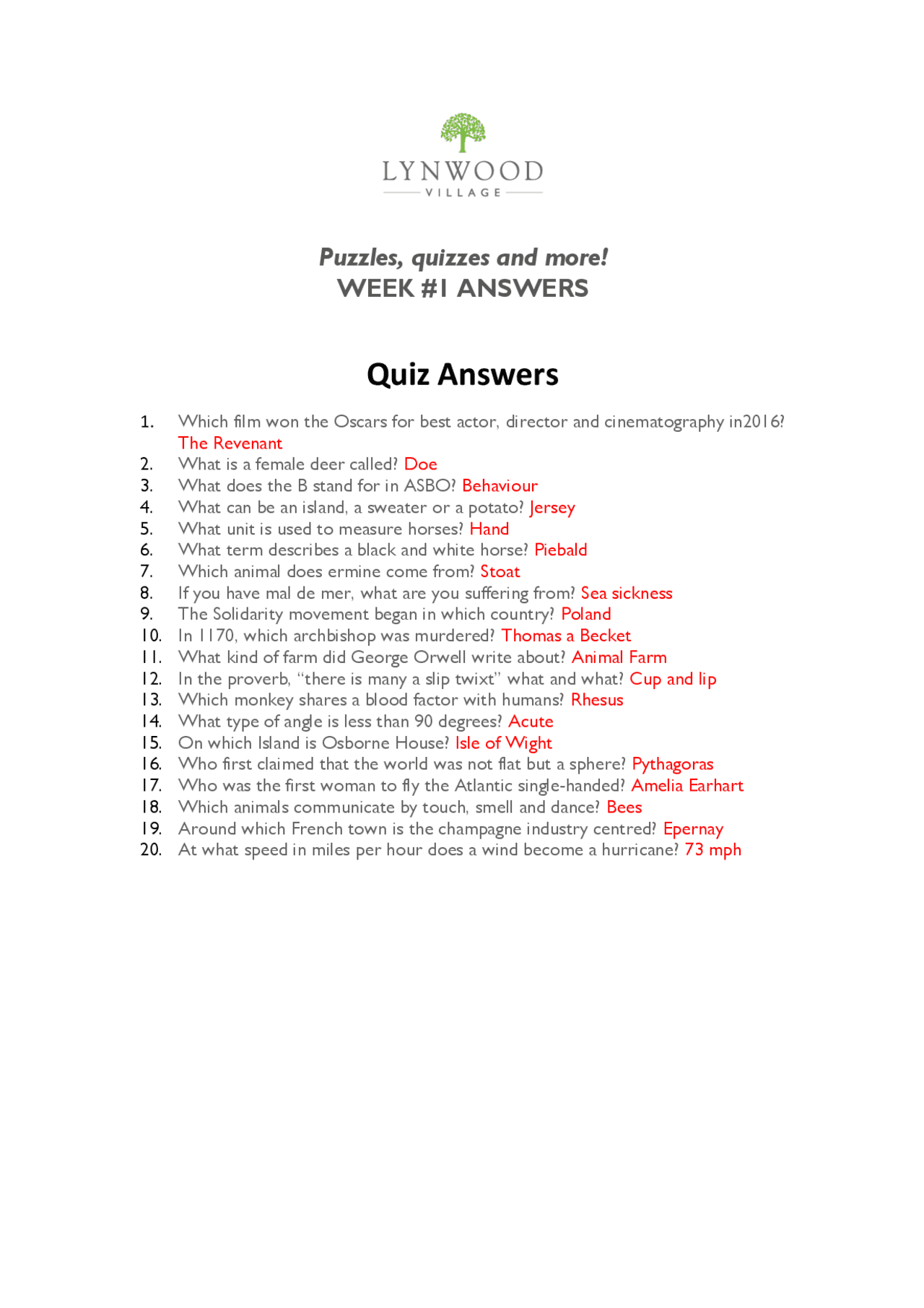 Quiz Answers | Study notes Dance | Docsity