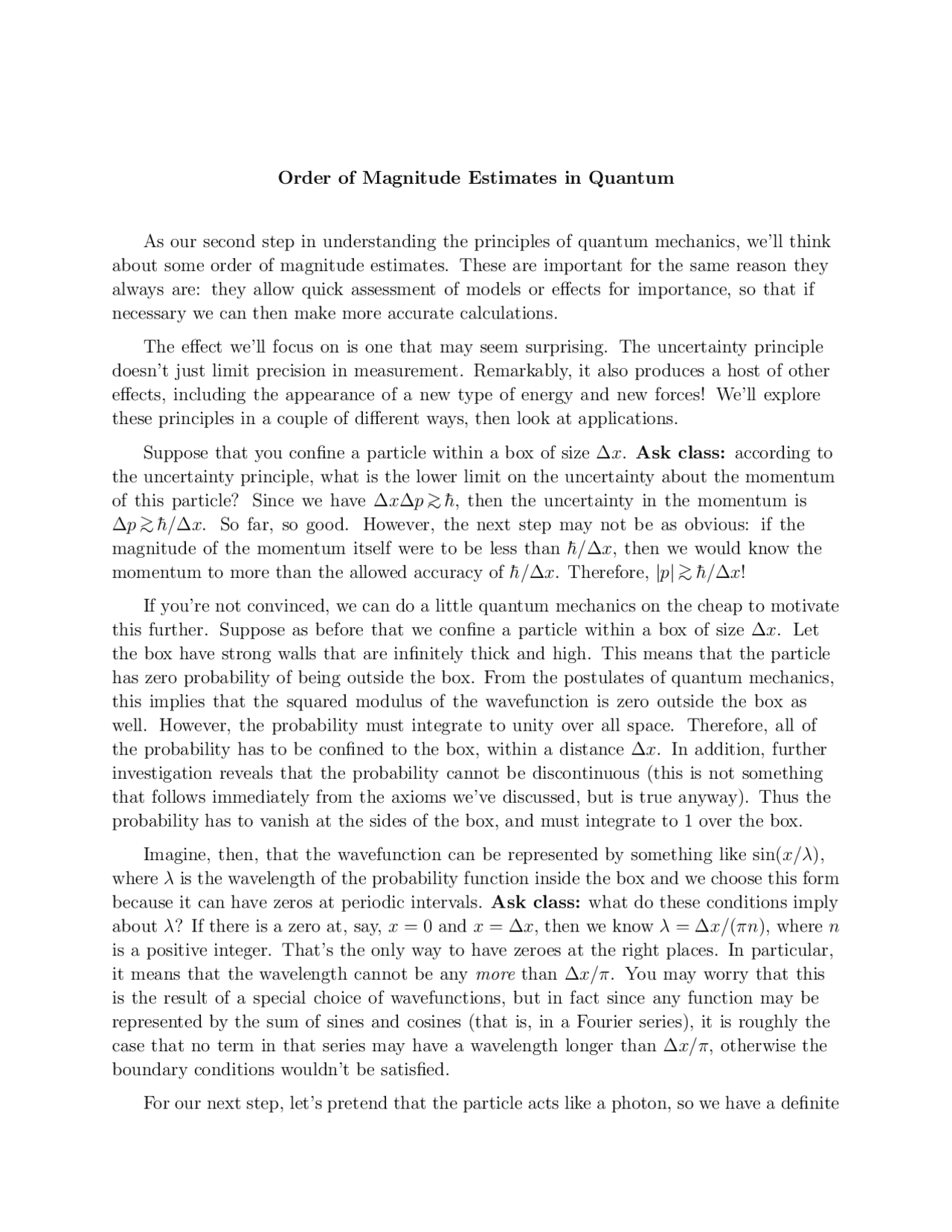 Order of Magnitude Estimates in Quantum As our second step ... | Slides ...