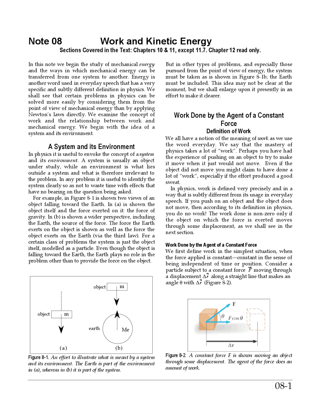08-1 Note 08 Work and Kinetic Energy | Lecture notes Physics | Docsity