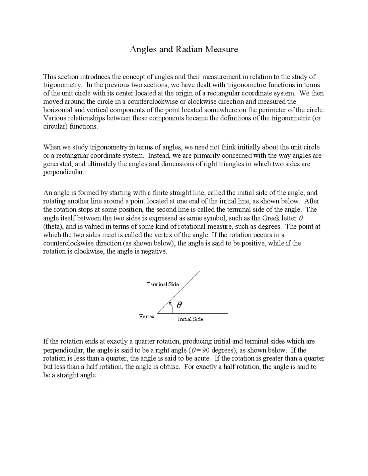 Angles and Radian Measure | Schemes and Mind Maps Trigonometry | Docsity