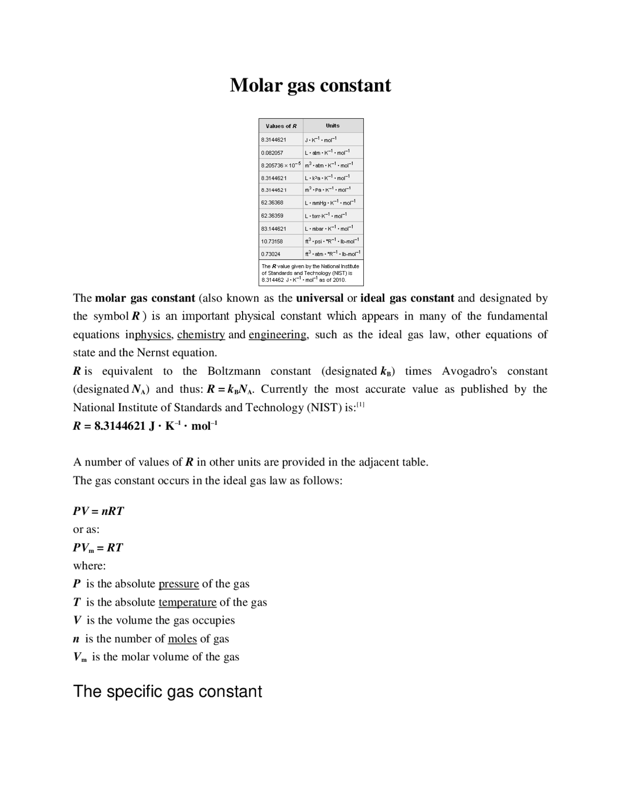 Molar gas constant | Lecture notes Law | Docsity