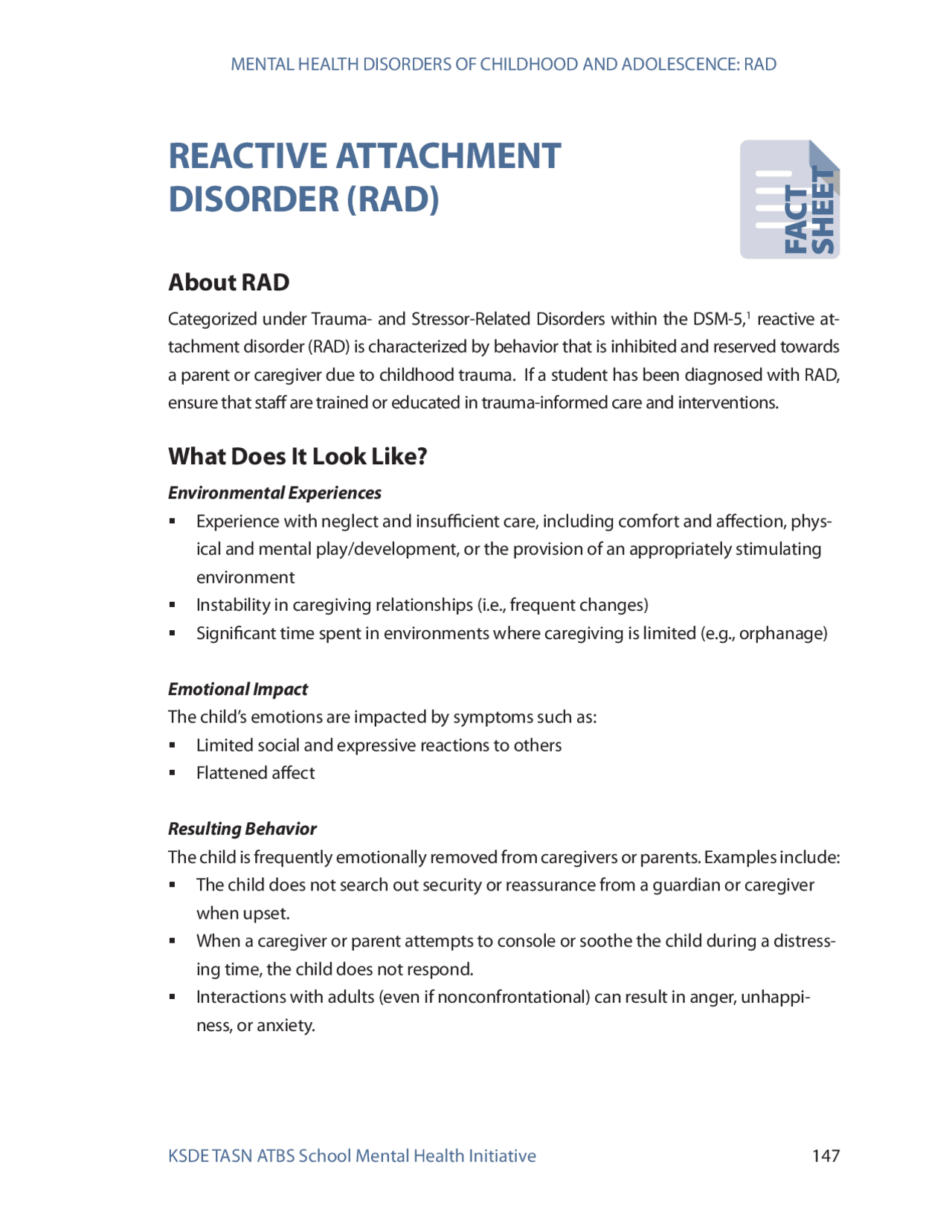 Reactive Attachment Disorder Rad Summaries Technology Docsity