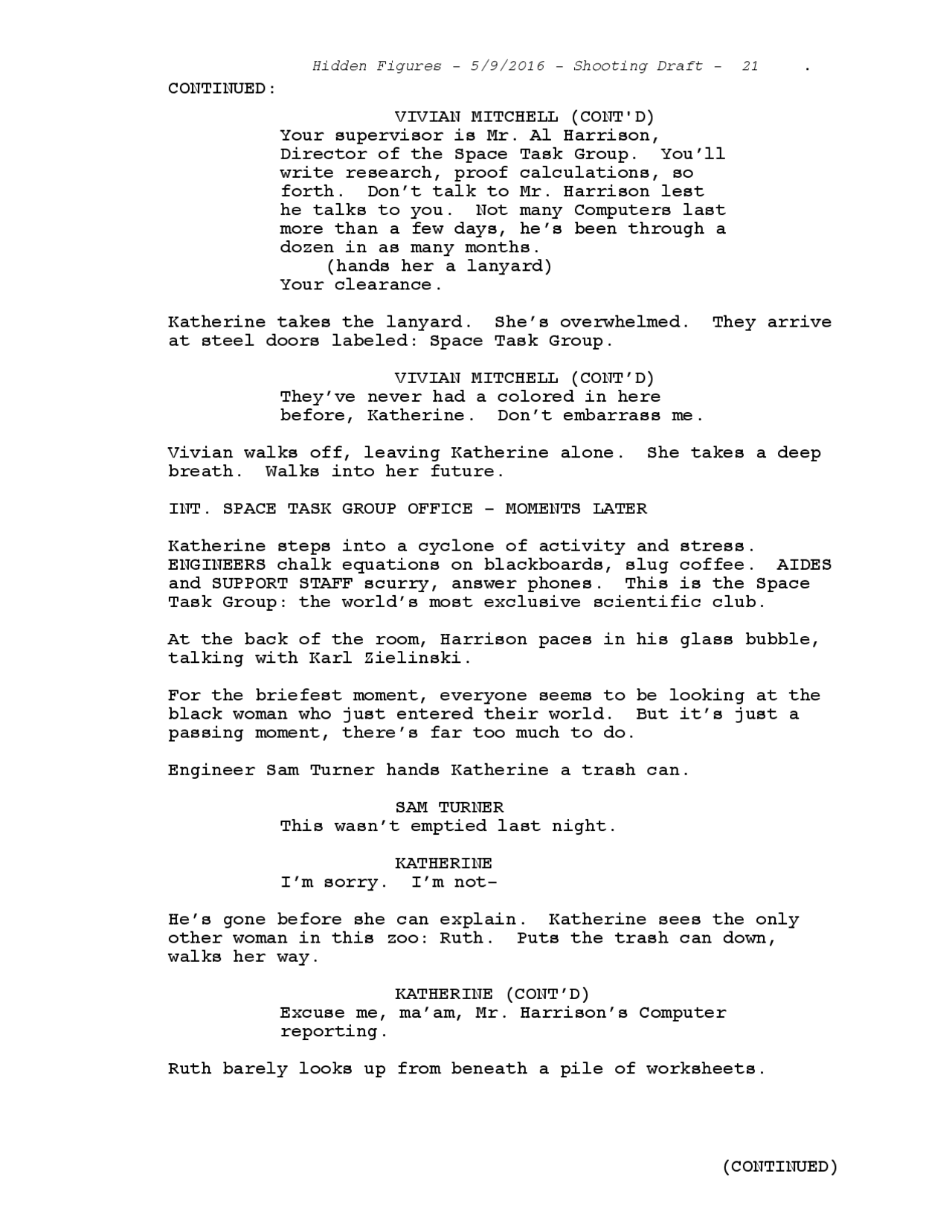 Hidden Figures Full Script Summaries Engineering Docsity