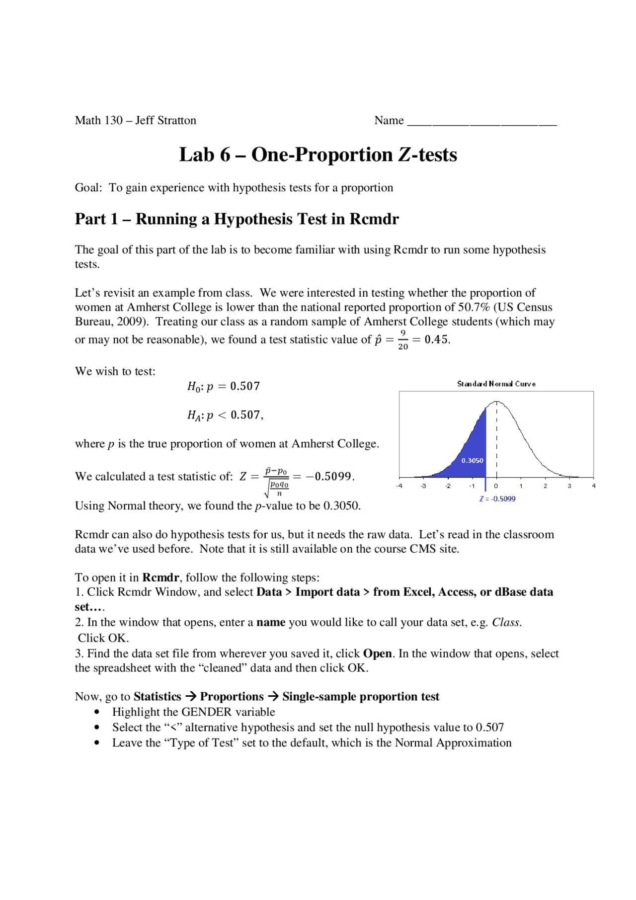 Lab 6 – One-Proportion Z-tests | Amherst College | Study notes ...