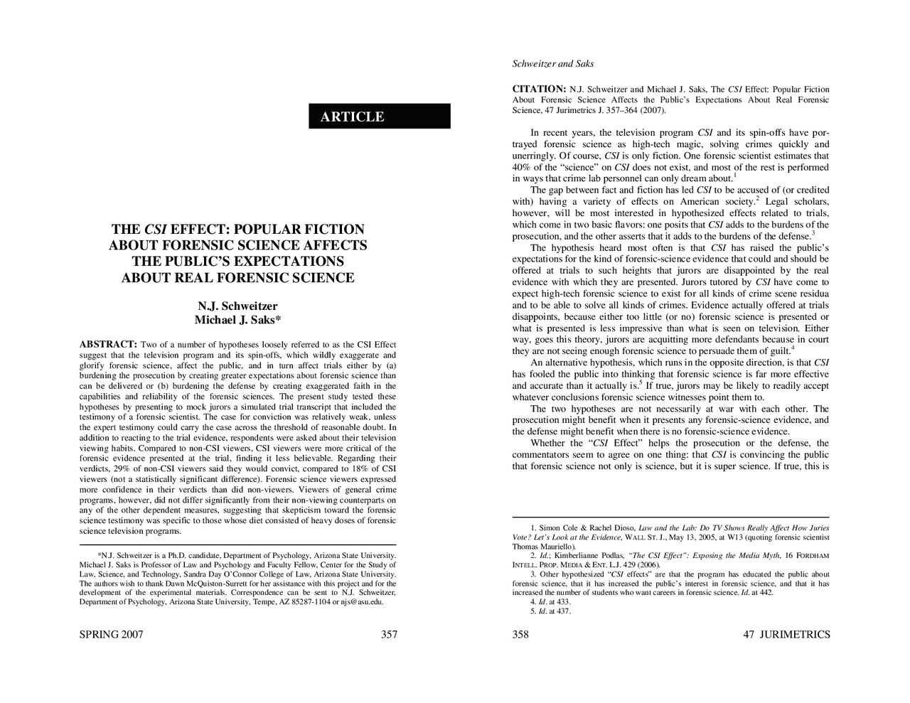 The Csi Effect Popular Fiction About Forensic Science Affects