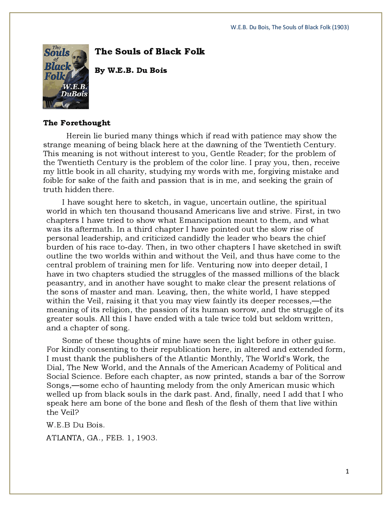 W.E.B. Du Bois, The Souls of Black Folk (1903) | Schemes and Mind Maps ...