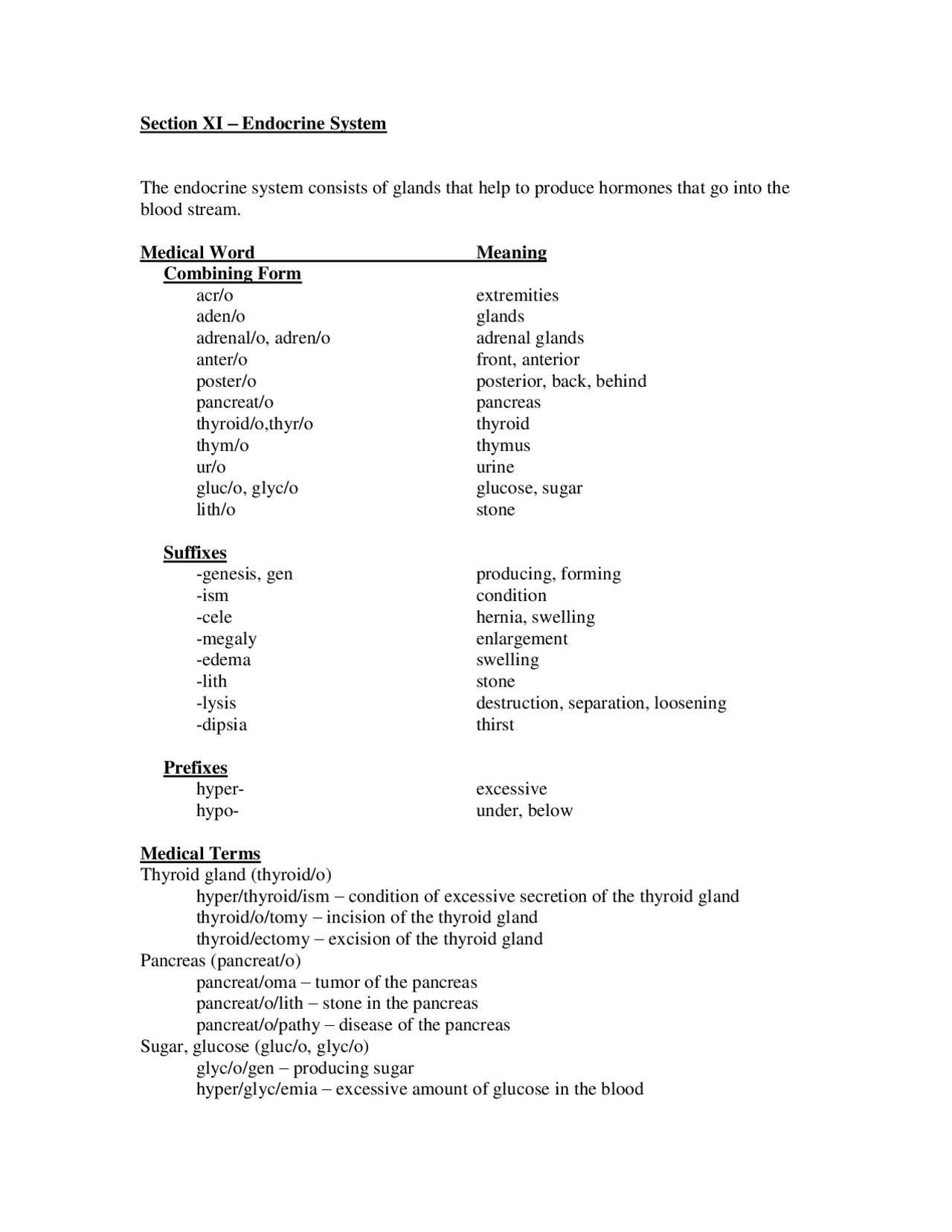 Section Xi Endocrine System Exams Human Biology Docsity