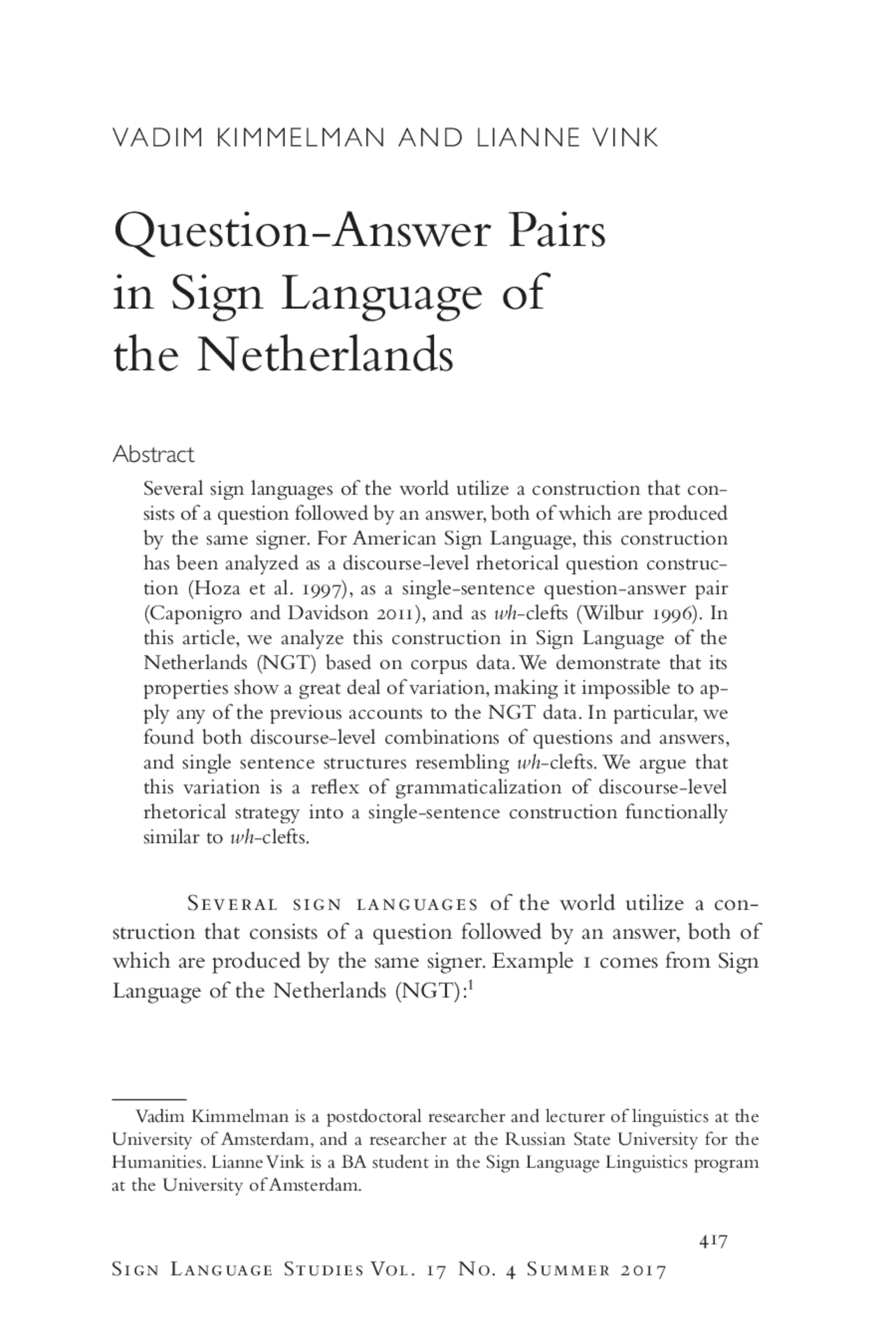 Question-Answer Pairs in Sign Language of the Netherlands | Lecture ...