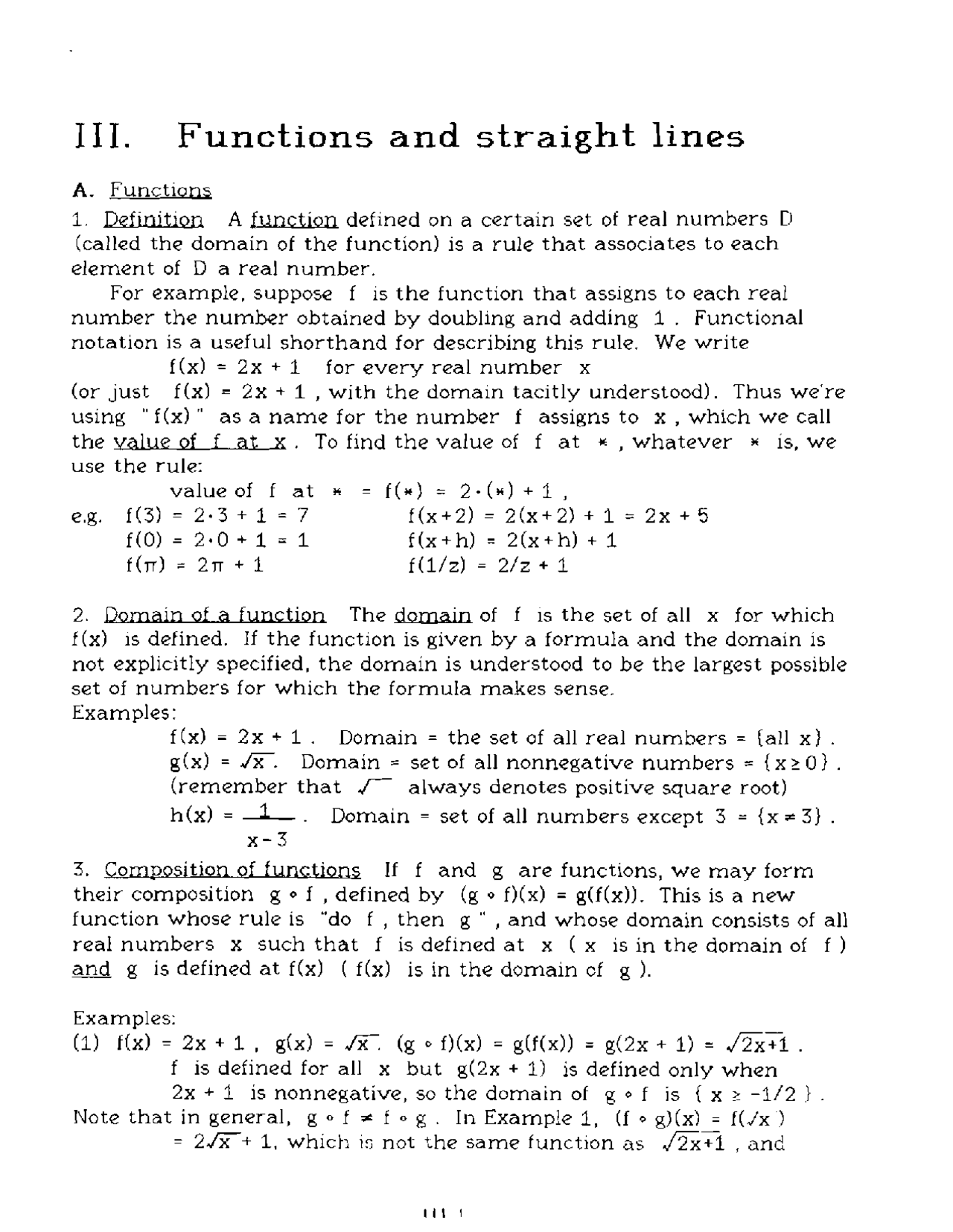 111. Functions and straight lines | Exams Pre-Calculus | Docsity
