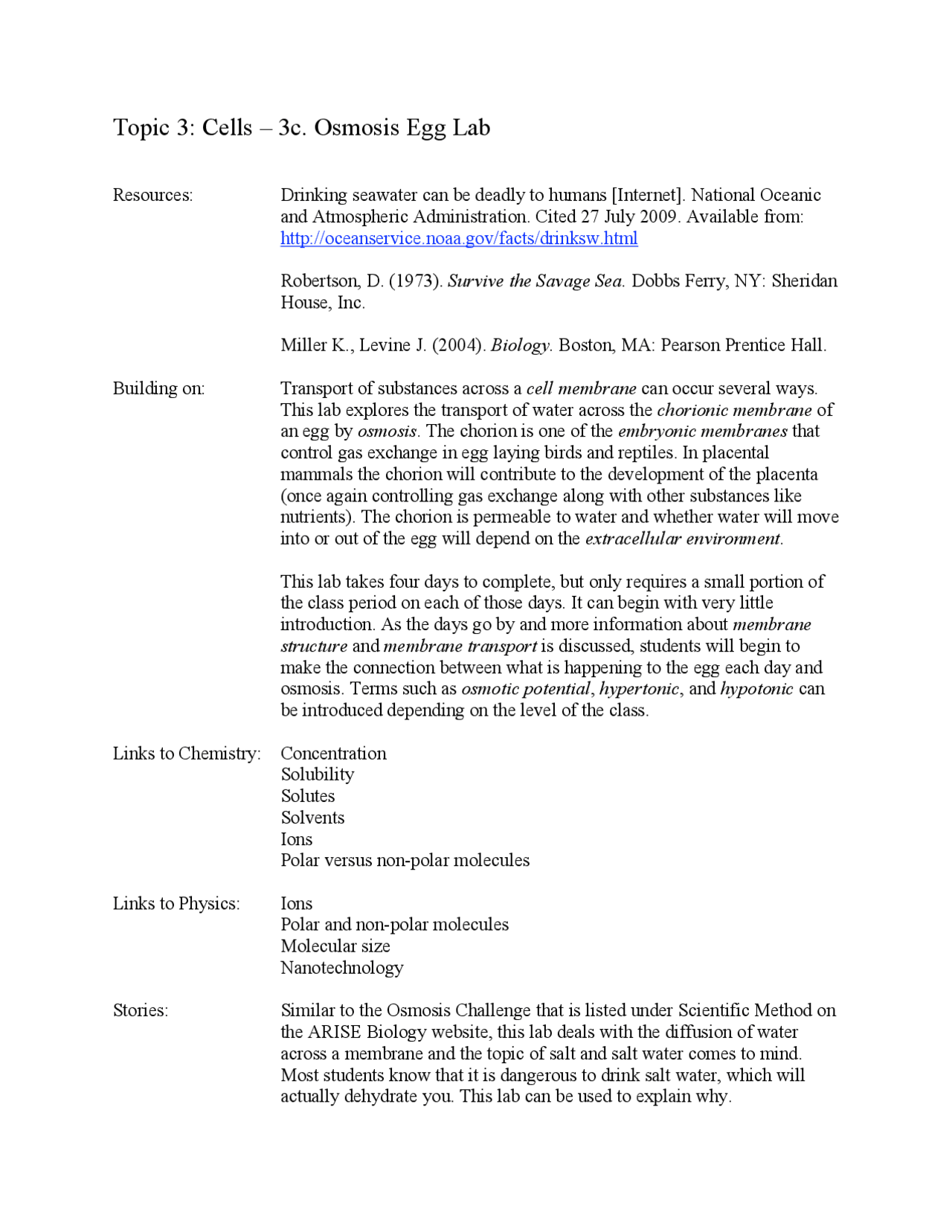 Topic 3: Cells – 3c. Osmosis Egg Lab | Study notes Biology | Docsity