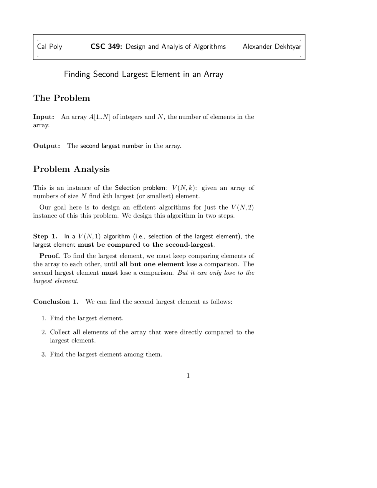 Finding Second Largest Element In An Array The Problem Lecture Notes Design Docsity