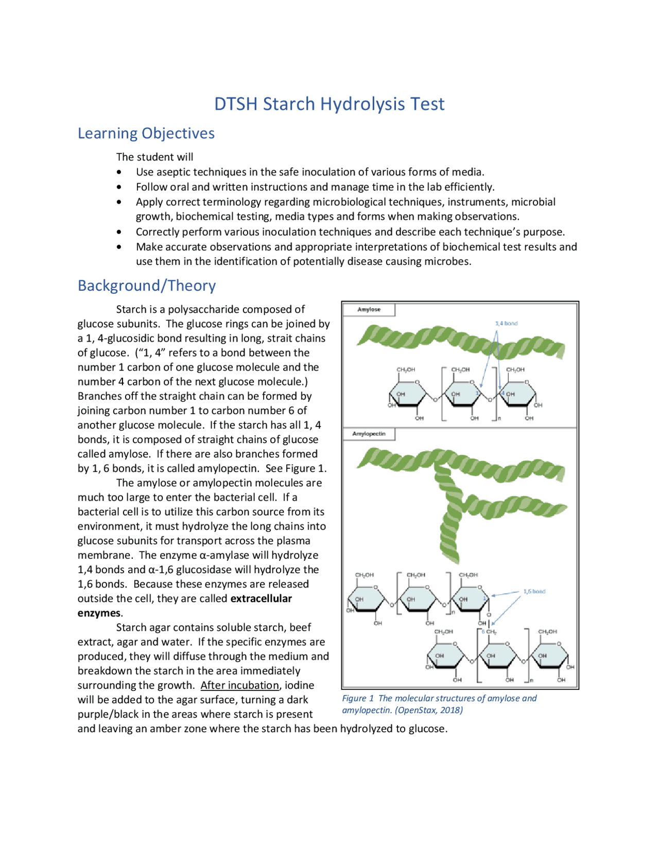 DTSH Starch Hydrolysis Test | Study notes Chemistry | Docsity