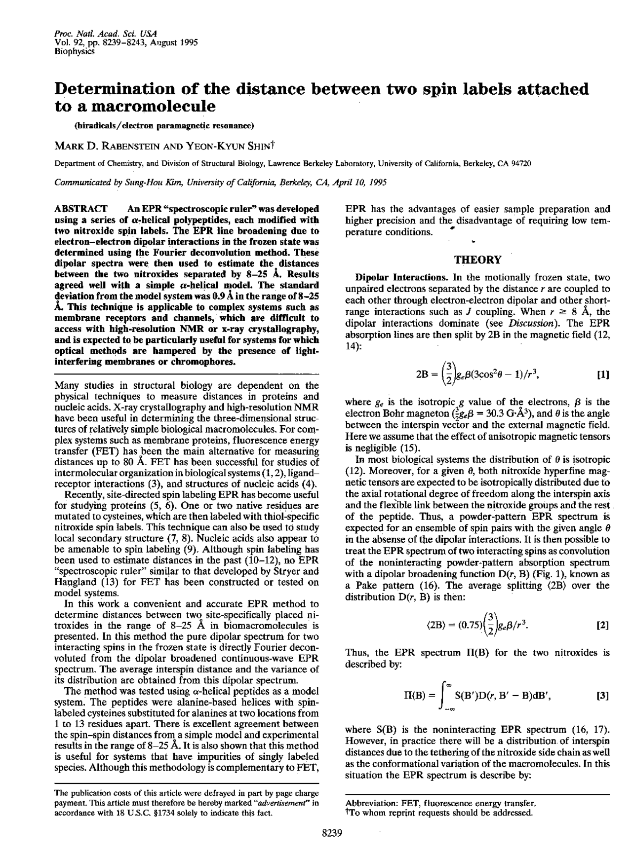 Determination of the distance between two spin labels ... | Exams ...