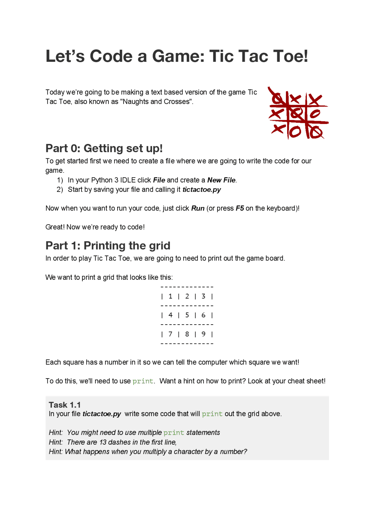 Lets Code A Game Tic Tac Toe Exams Printing Docsity