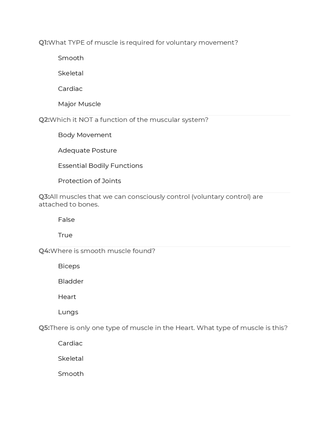 Q1: What TYPE of muscle is required for voluntary movement? | Exercises ...