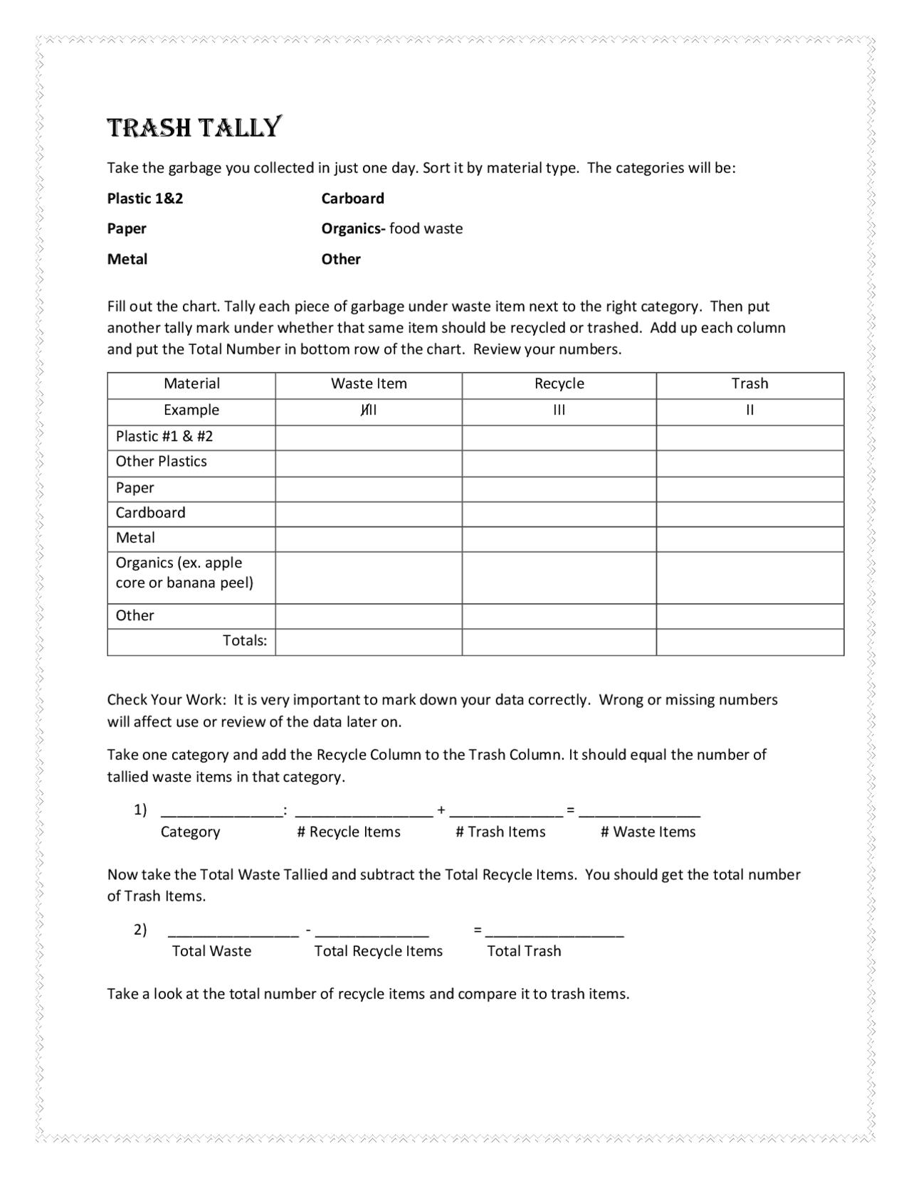 TRASH TALLY | Slides Waste Management | Docsity