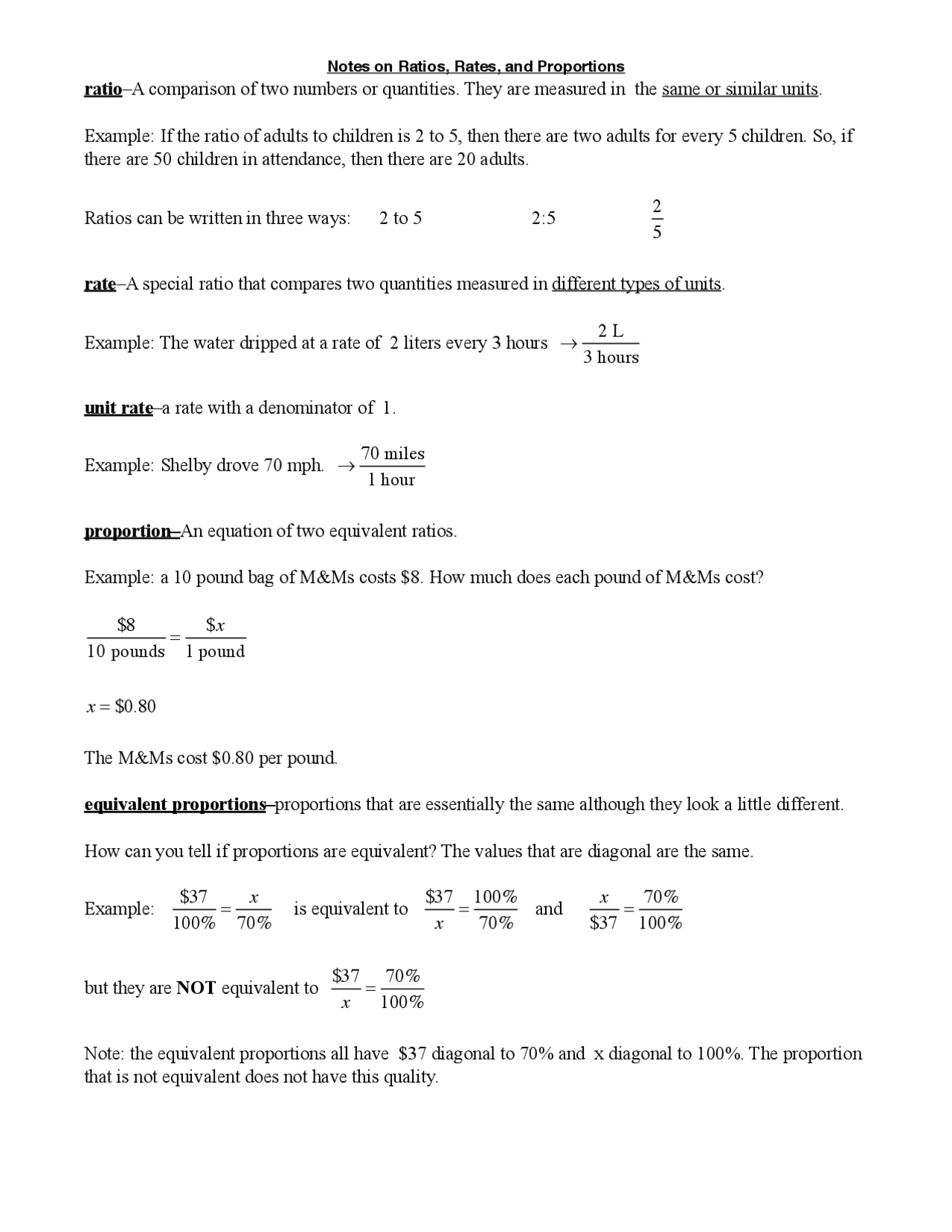 Notes On Ratios Rates And Proportions Exercises Elementary