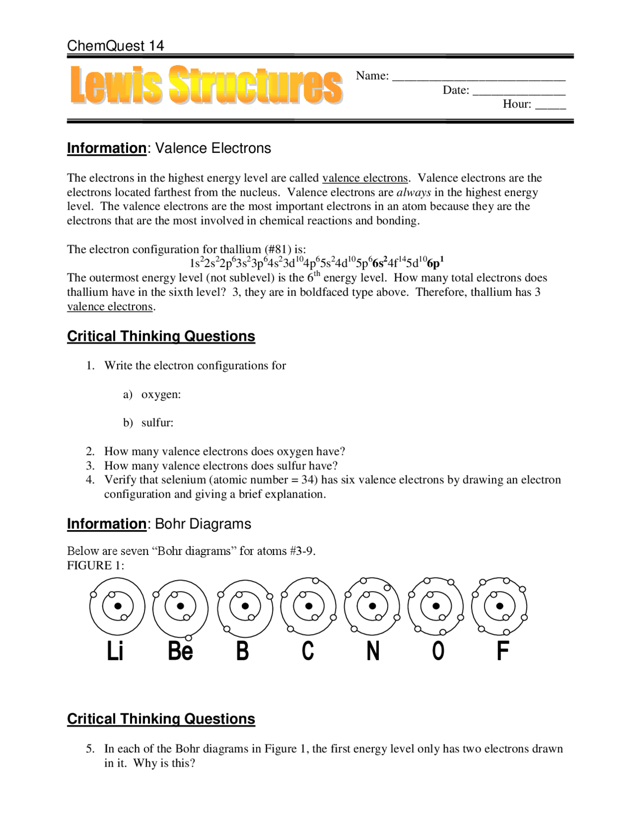 Valence Electrons Critical Thinking Questions Information | Exams ...