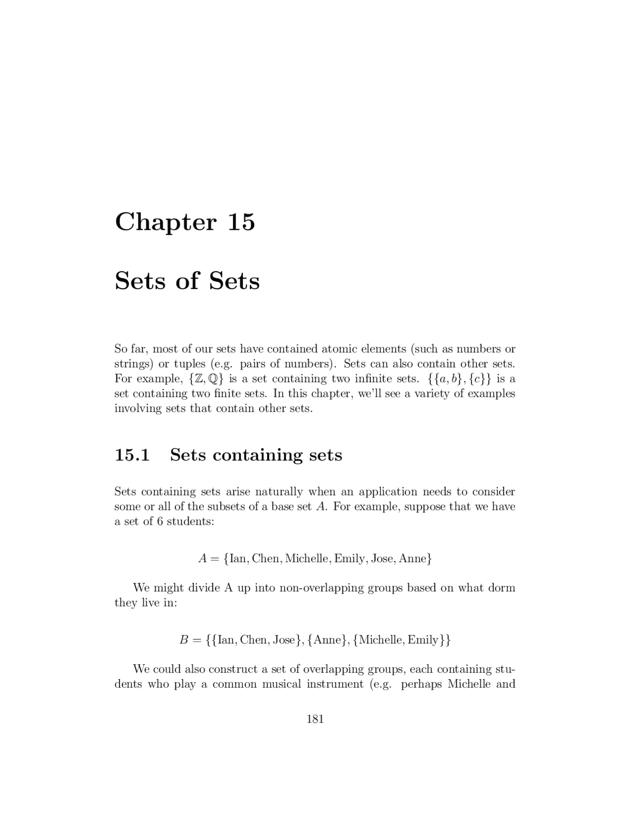 Chapter 15 Sets of Sets | Summaries Number Theory | Docsity