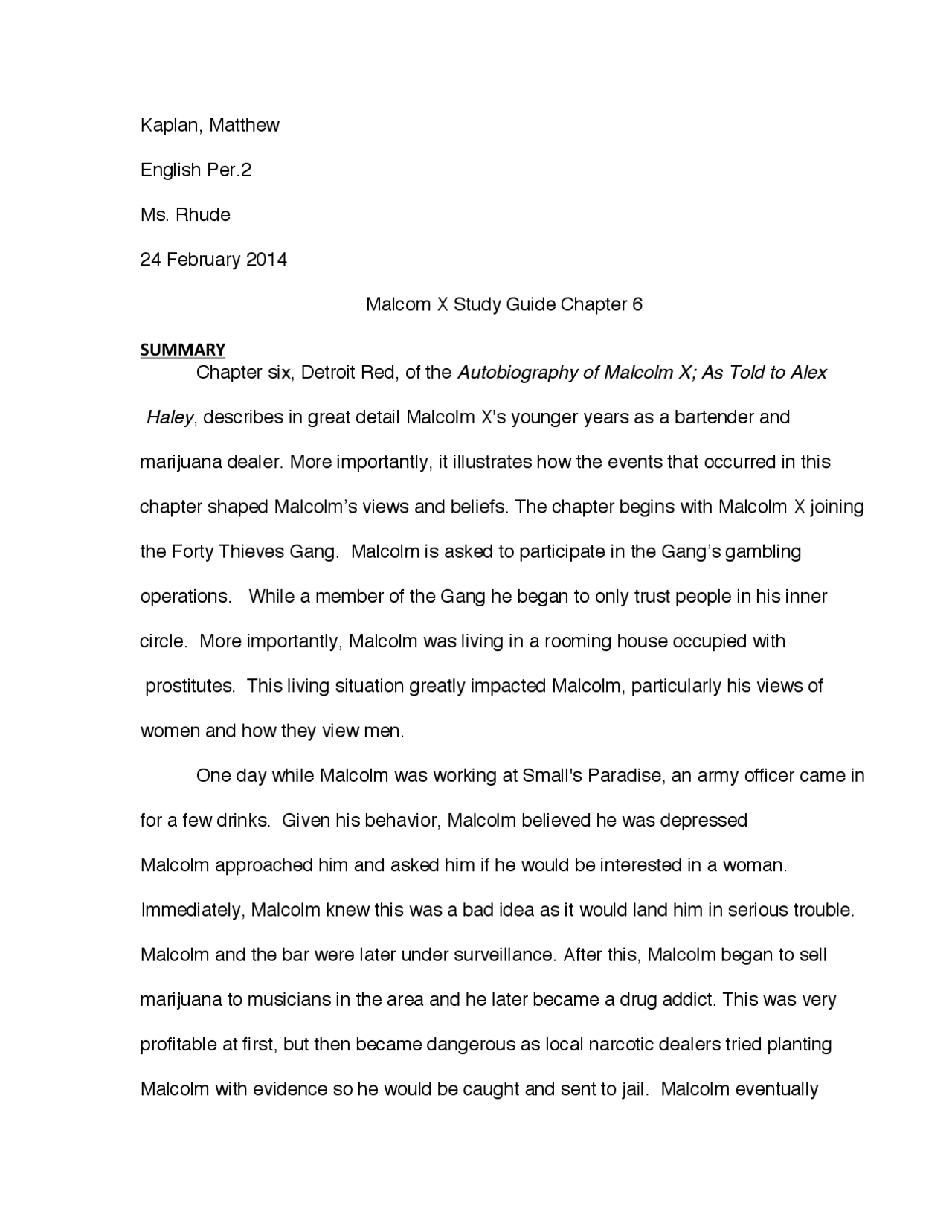 MALCOLM X Study guide | Diapositivas Economía de la Empresa | Docsity