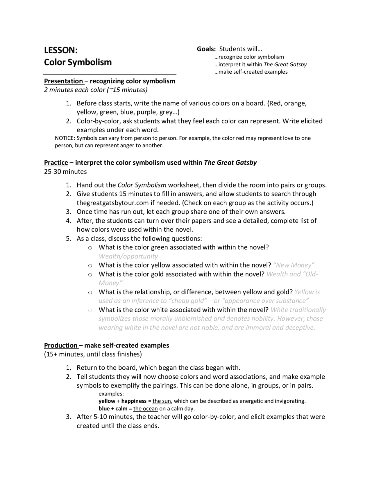 LESSON: Color Symbolism | Summaries English Literature | Docsity